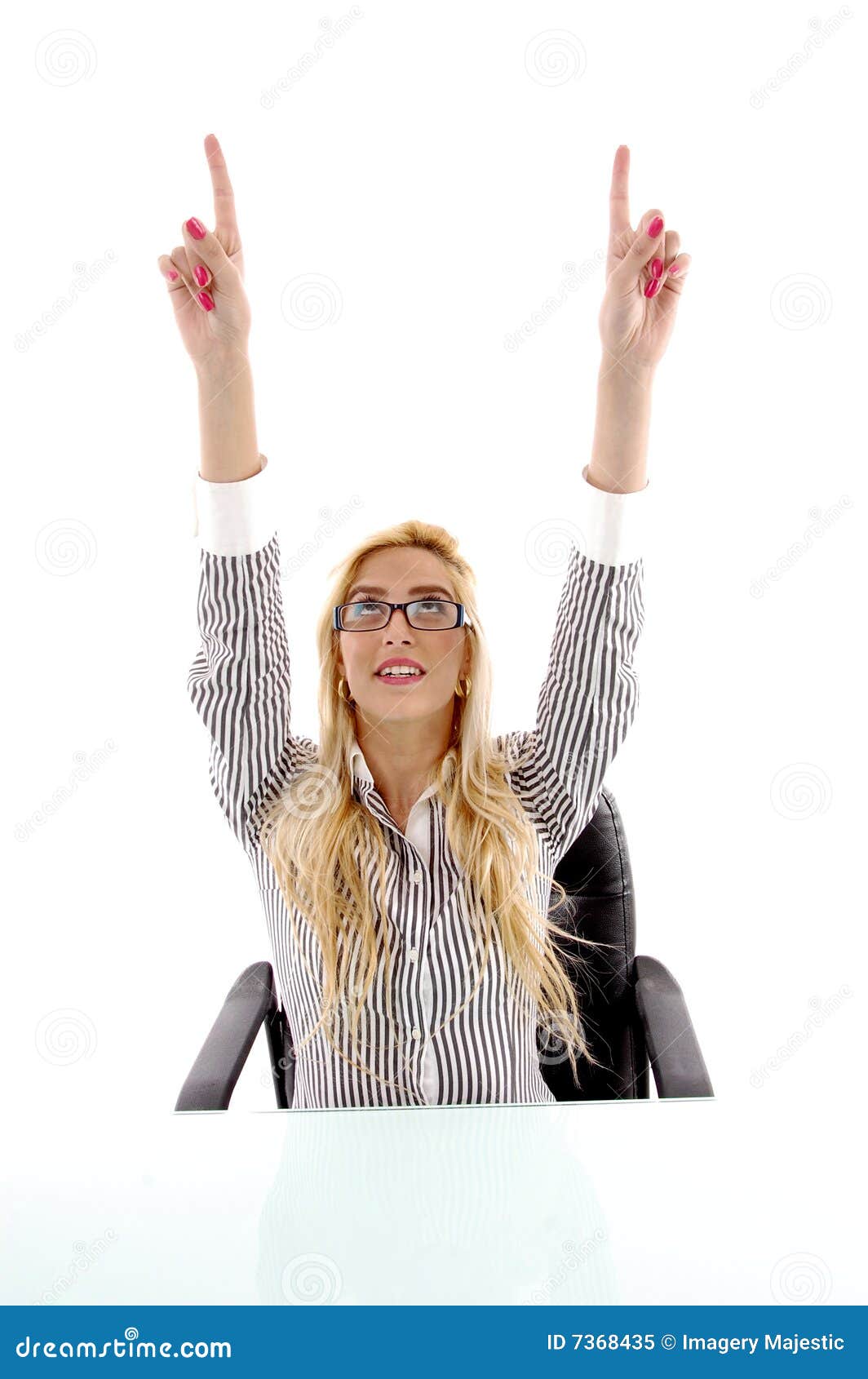 Front View of Young Professional Pointing Up Stock Image - Image of ...