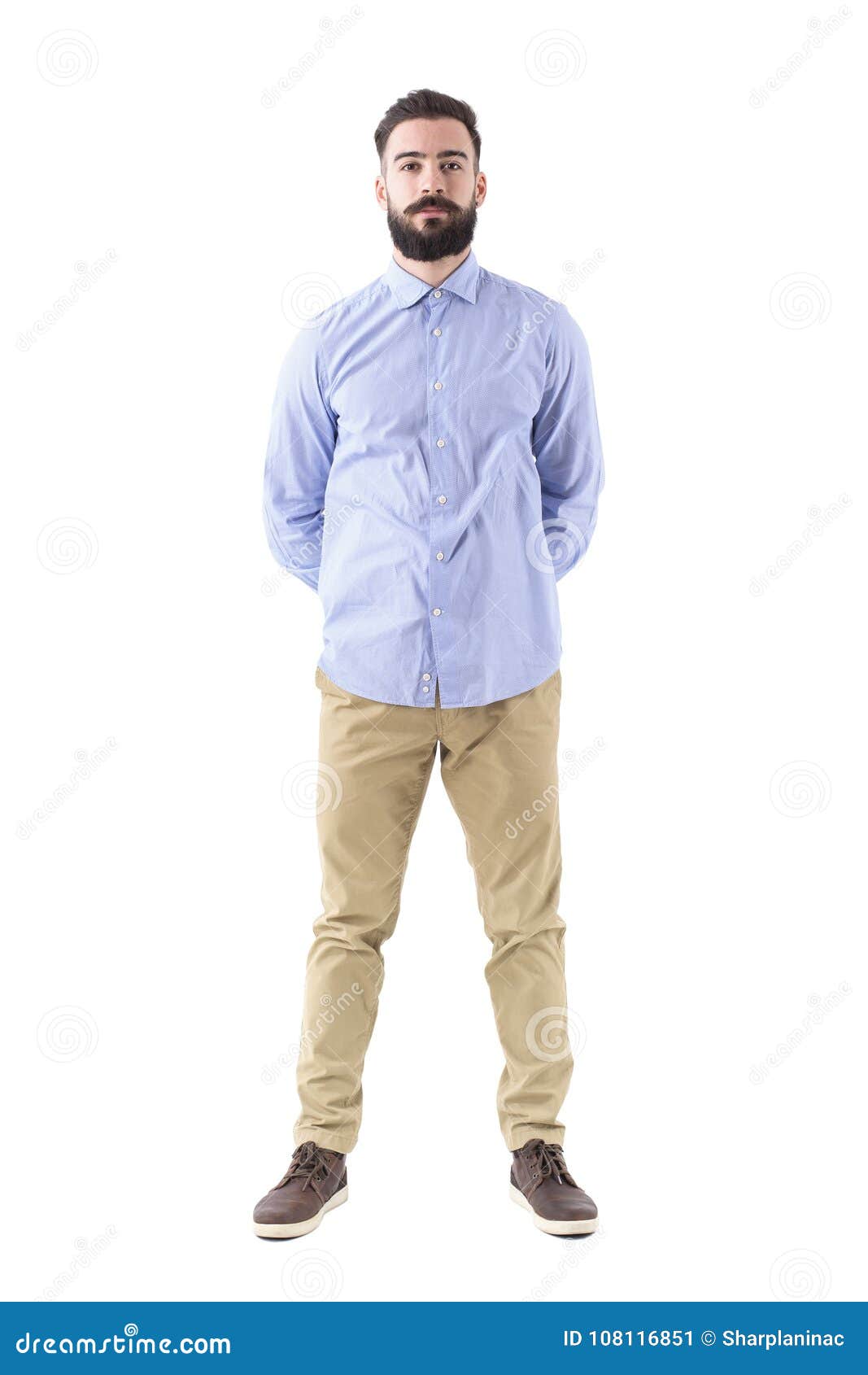 Front View of Young Smart Casual Bearded Man Standing with Hands on ...