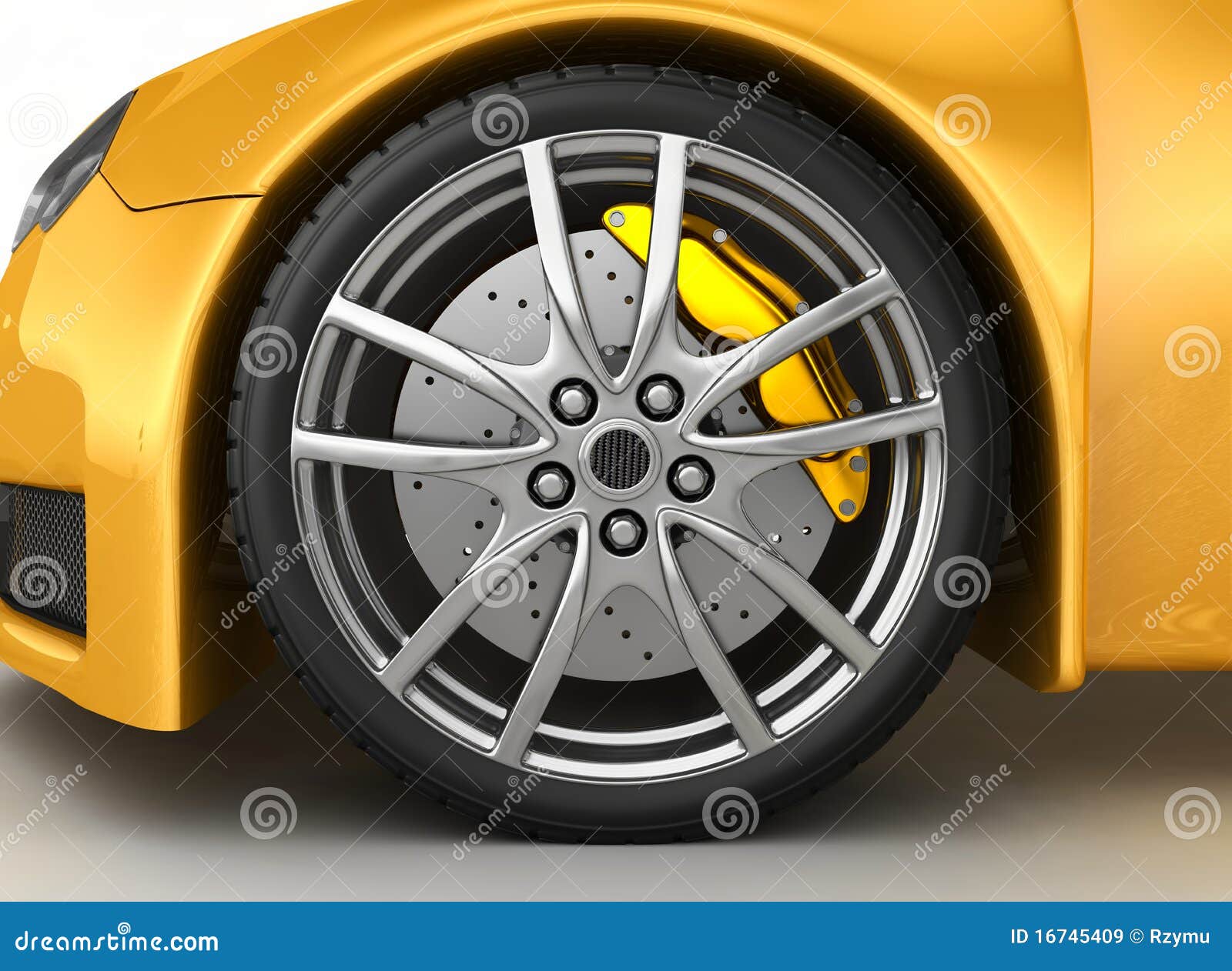Front Wheel of a Bright Yellow Car Stock Illustration - Illustration of ...
