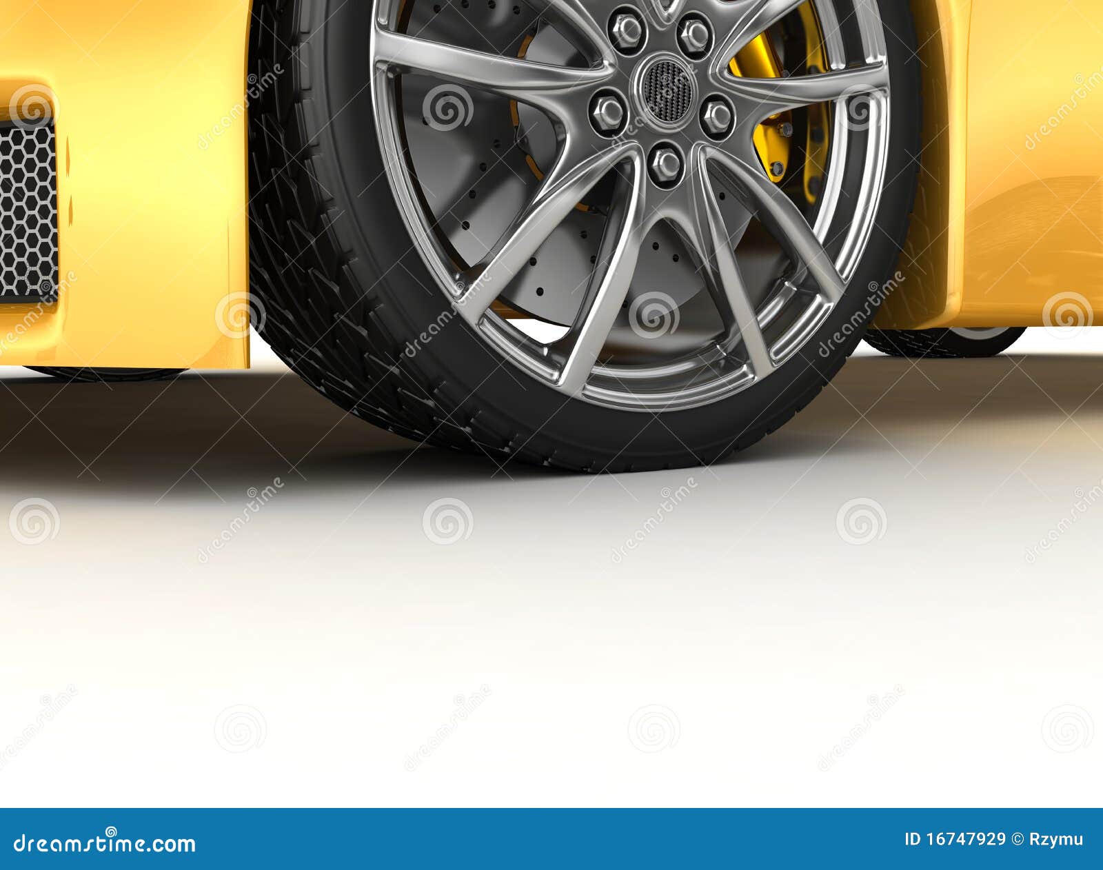 Front Wheel of a Bright Yellow Car Stock Illustration - Illustration of ...
