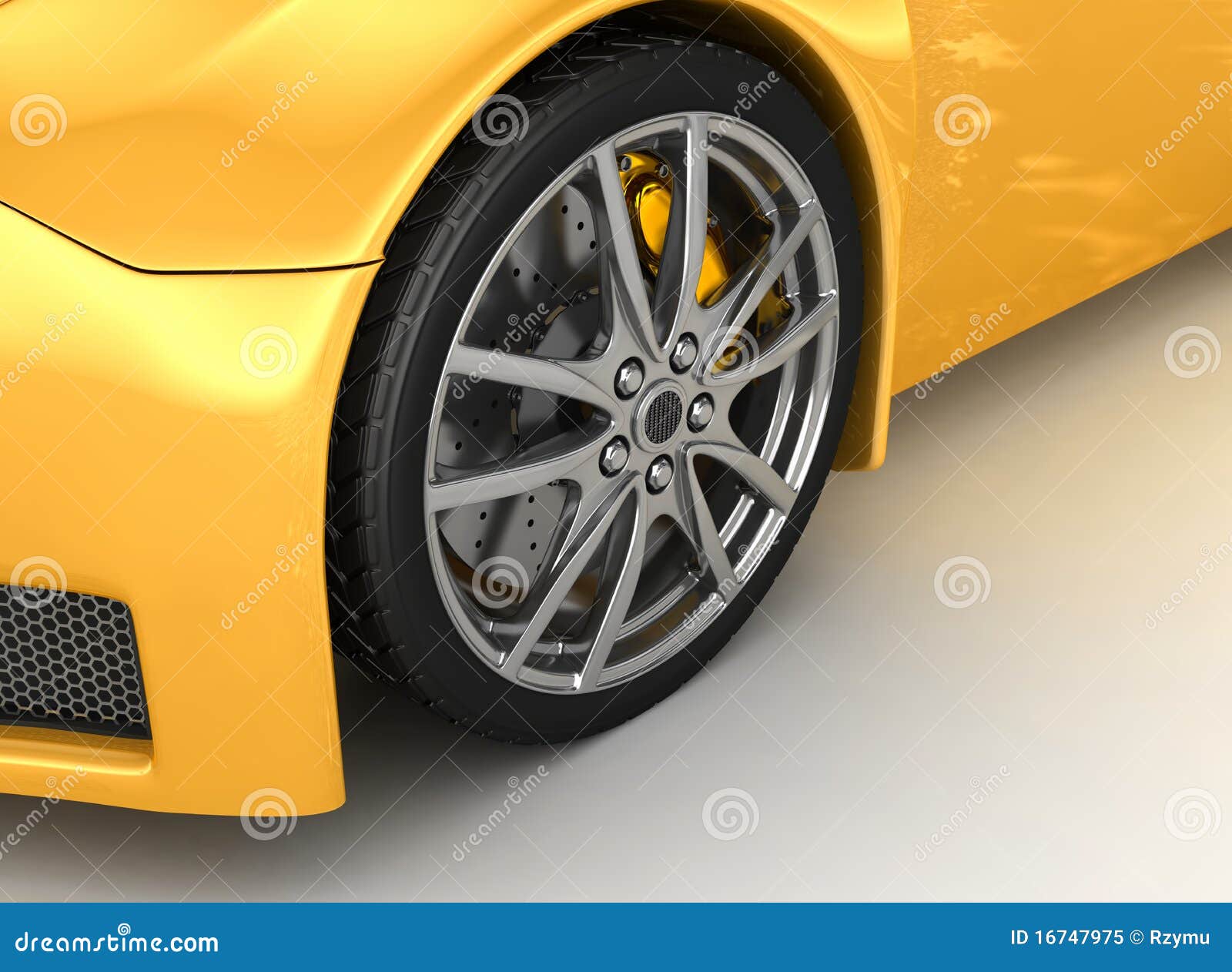 Front Wheel of a Bright Yellow Car Stock Illustration - Illustration of ...