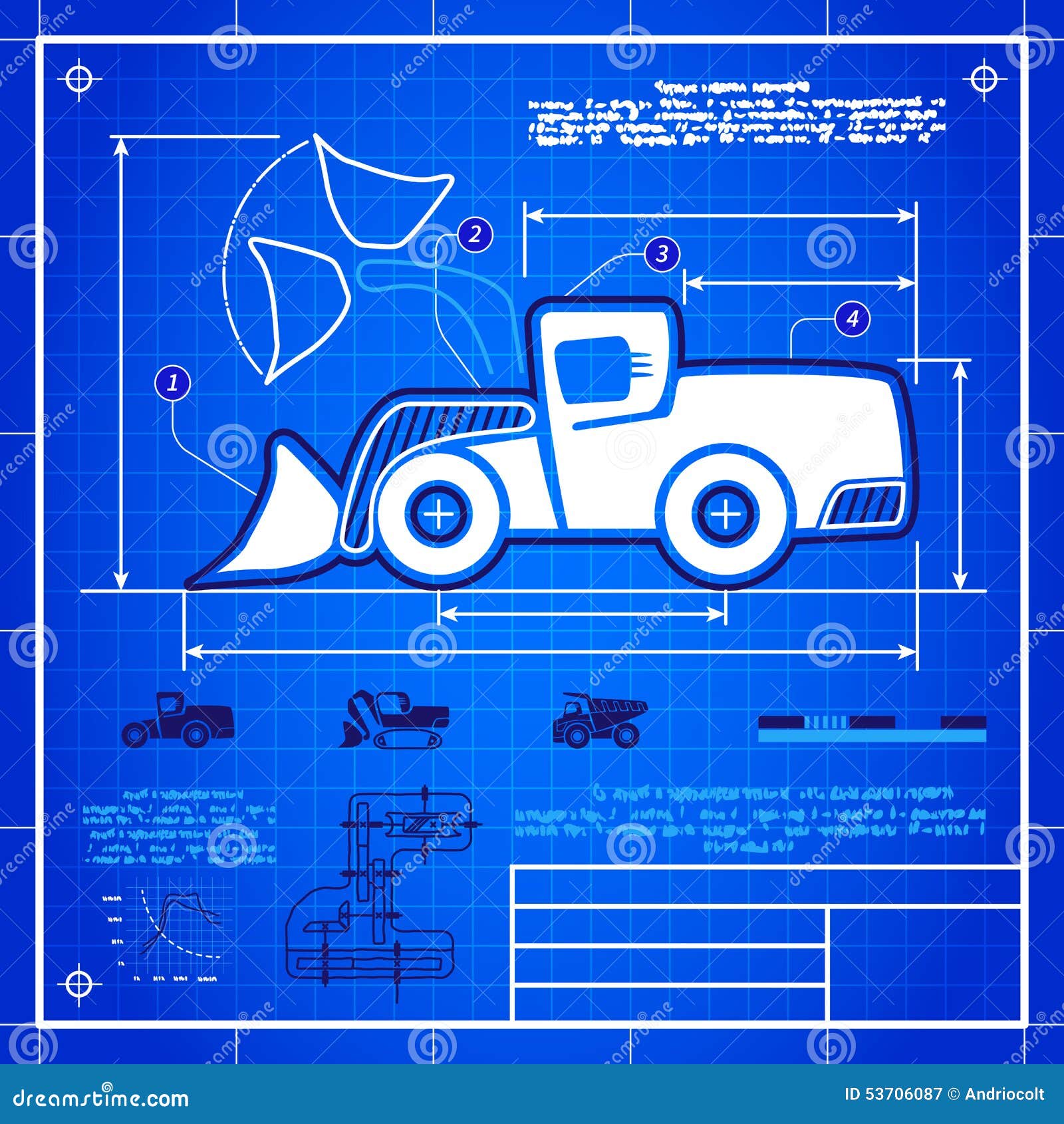 Front Wheel Loader Icon Like Blueprint Drawing Stock Vector ...