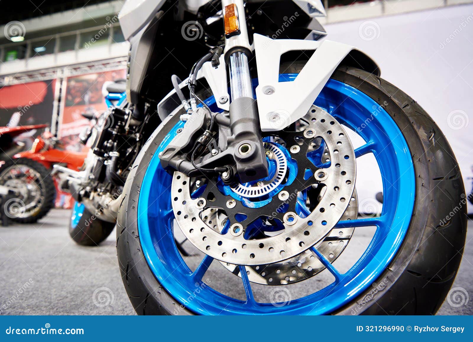 Front Wheel of Modern Motorcycle Stock Photo - Image of bike, brake ...