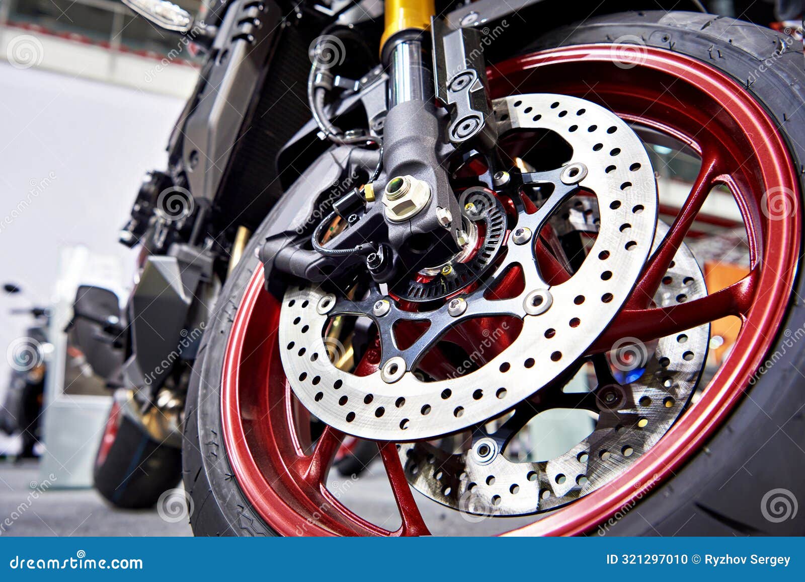 Front Wheel of Modern Motorcycle Stock Photo - Image of vehicle, black ...