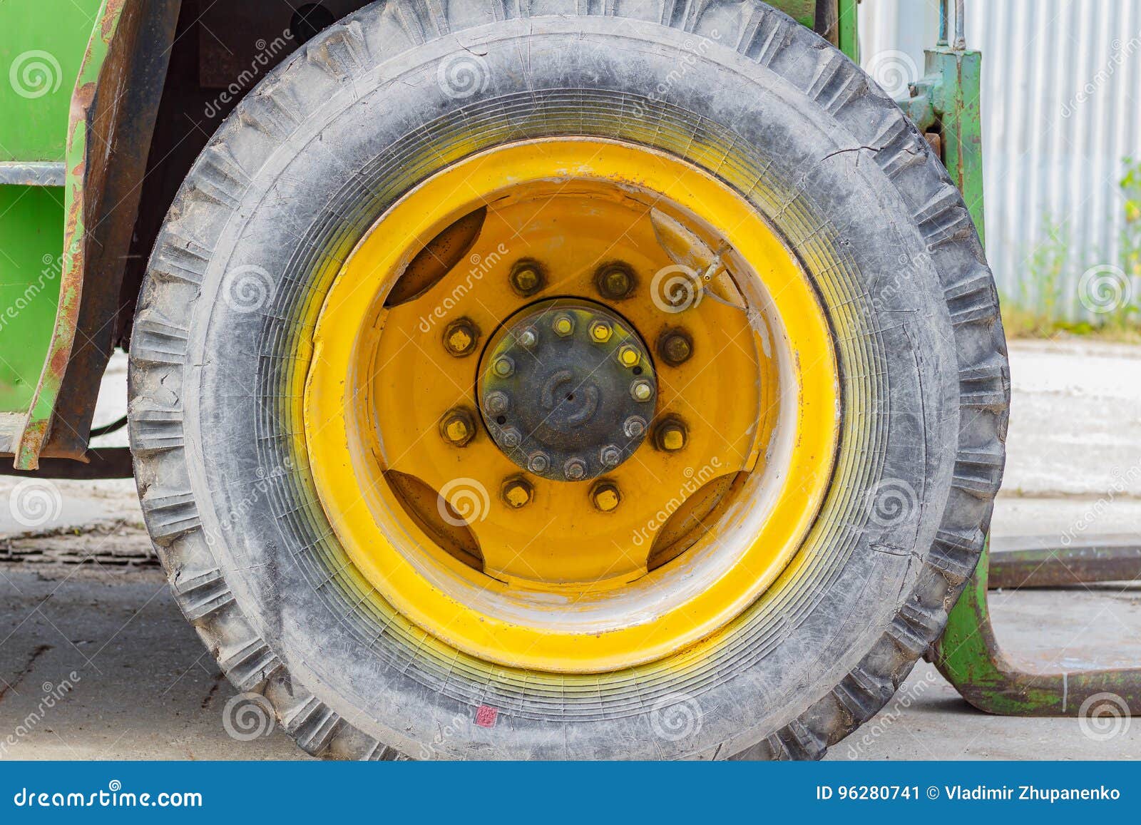 Front Wheel of Old Forklift Truck Closeup Stock Image - Image of ...