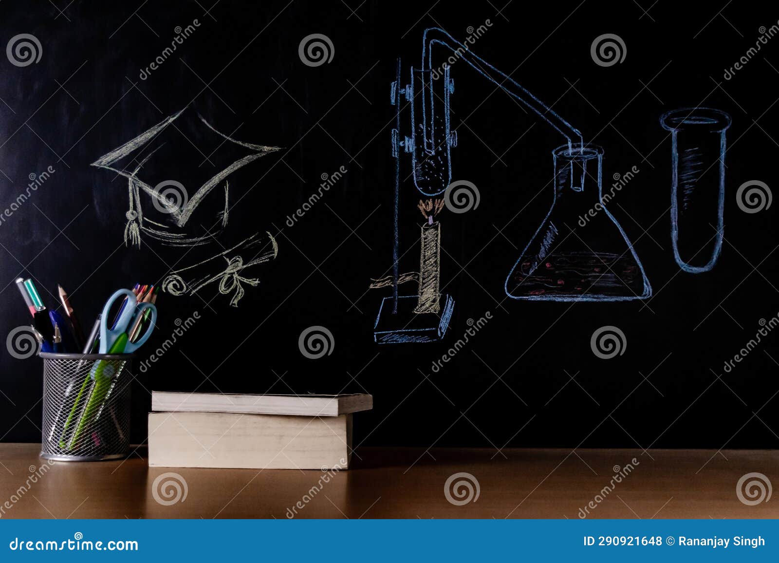 Front Wide Shot of a Blackboard with Laboratory Set-up Drawn with ...