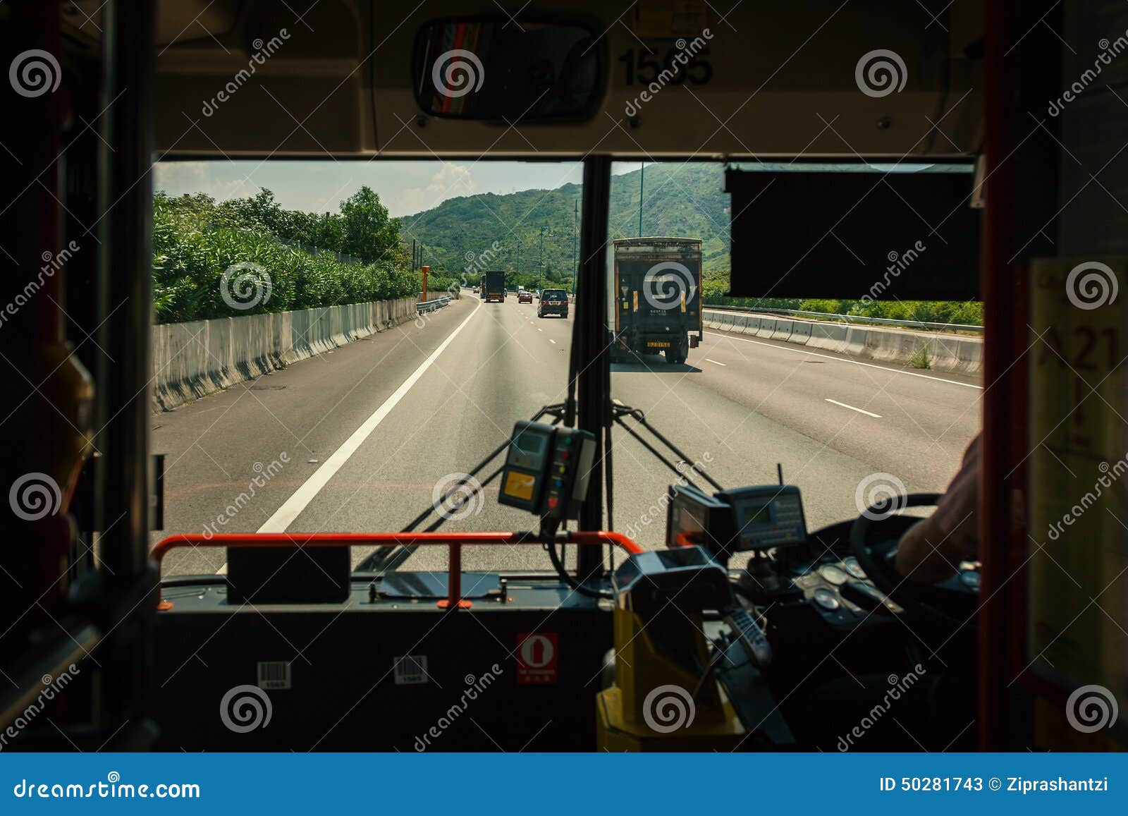 Front Window of Bus and Road Editorial Stock Photo - Image of steering ...