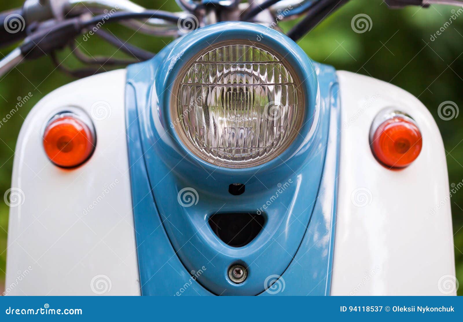 Front Wing and Headlight of Blue Retro Scooter Stock Image - Image of ...