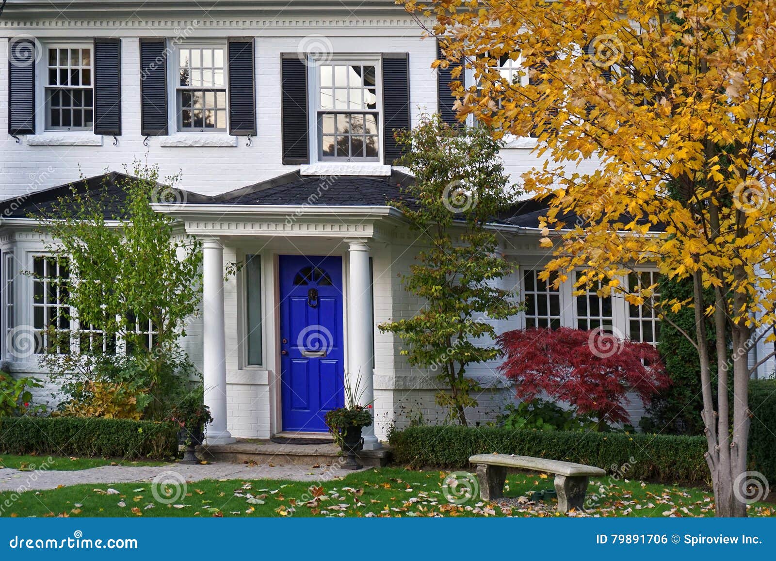 Front yard in fall stock photo. Image of white, yellow - 79891706