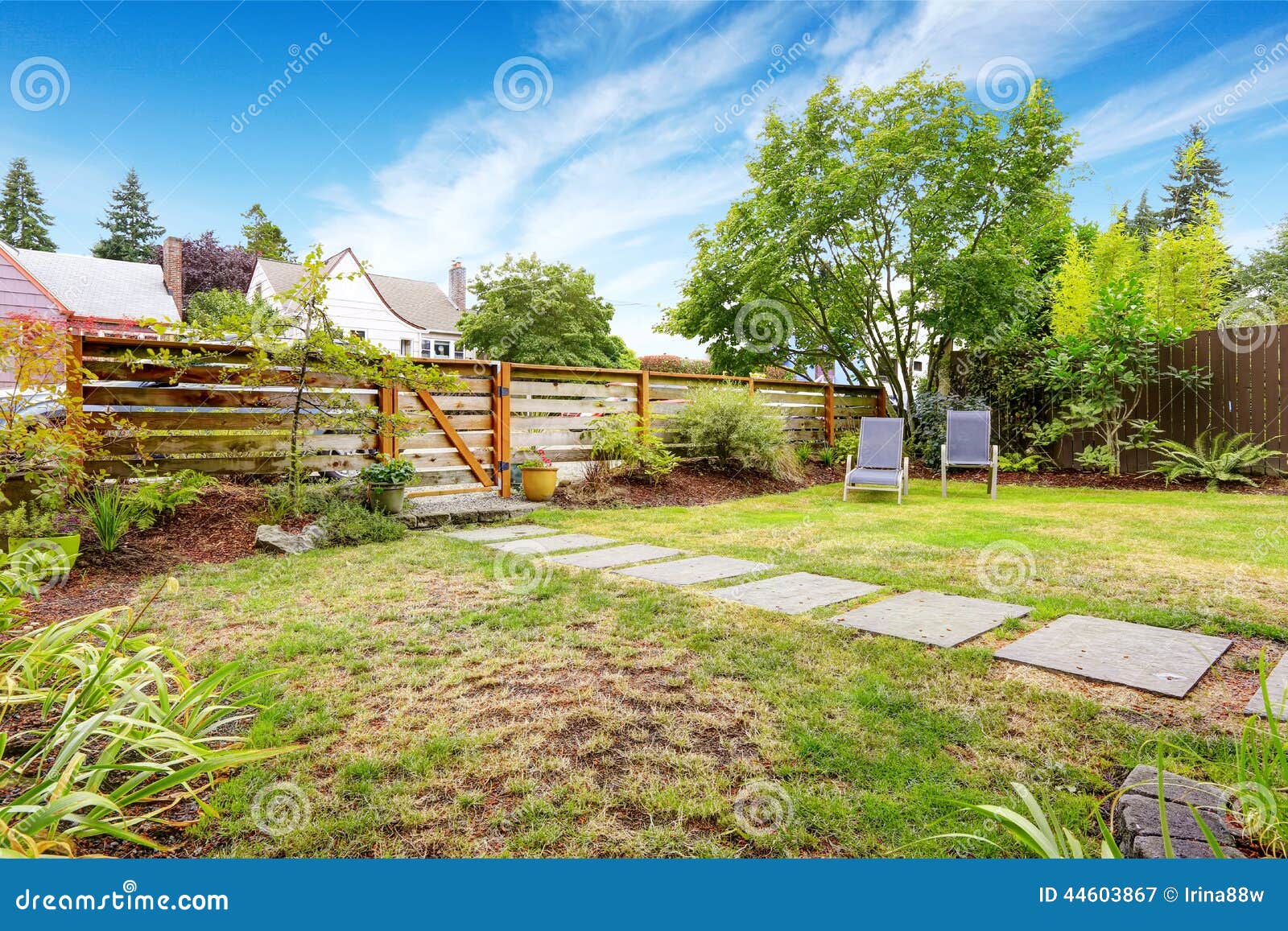 Front Yard with Wooden Fence and Gate Stock Image - Image of front ...