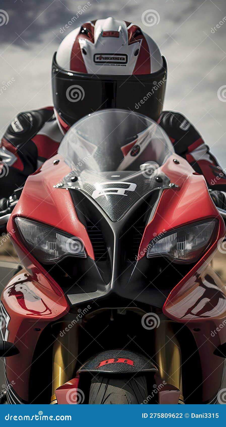 Frontal Close Up of a Red Motorcycle Rider Stock Illustration ...