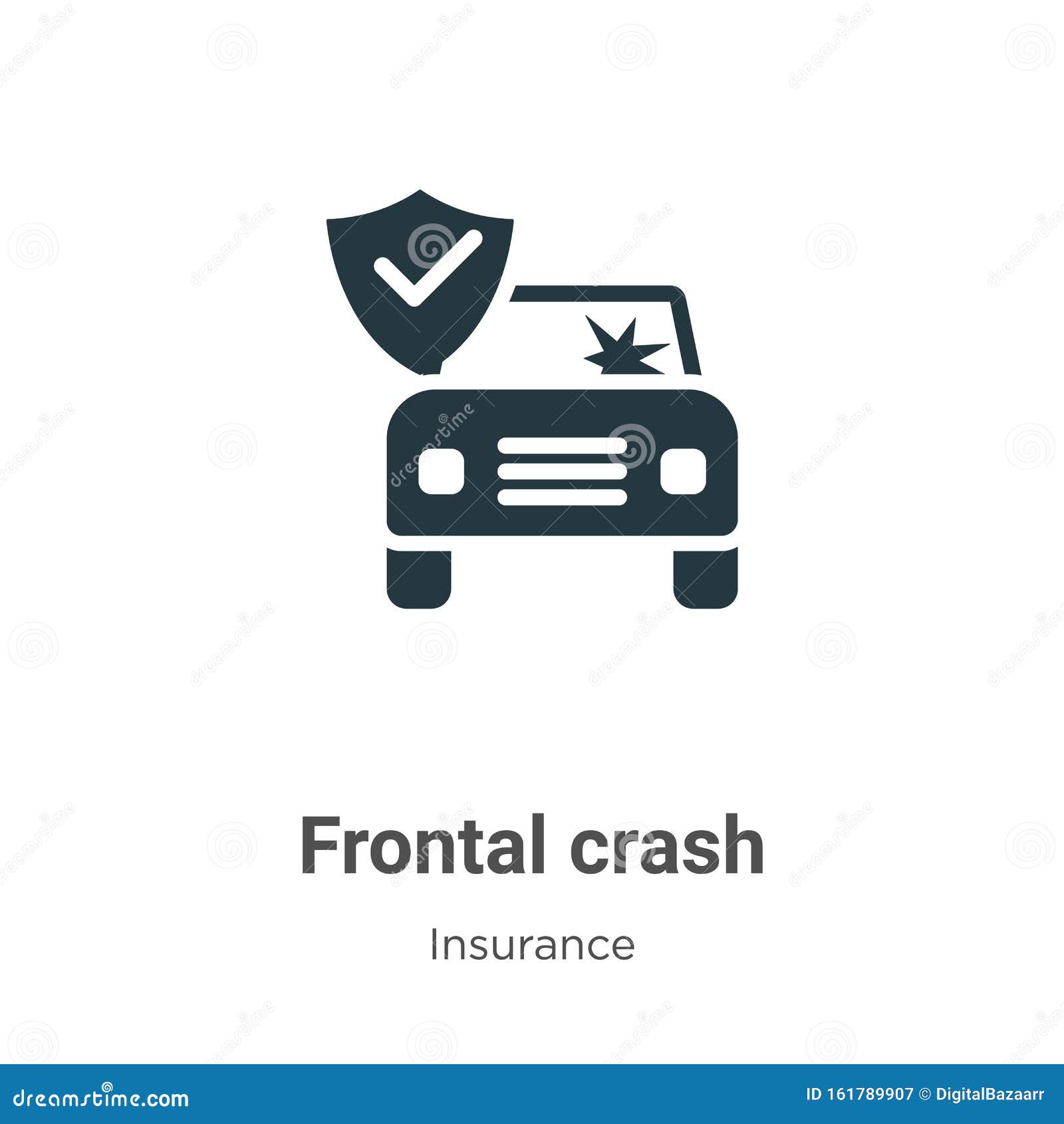 Frontal Crash Vector Icon on White Background. Flat Vector Frontal ...