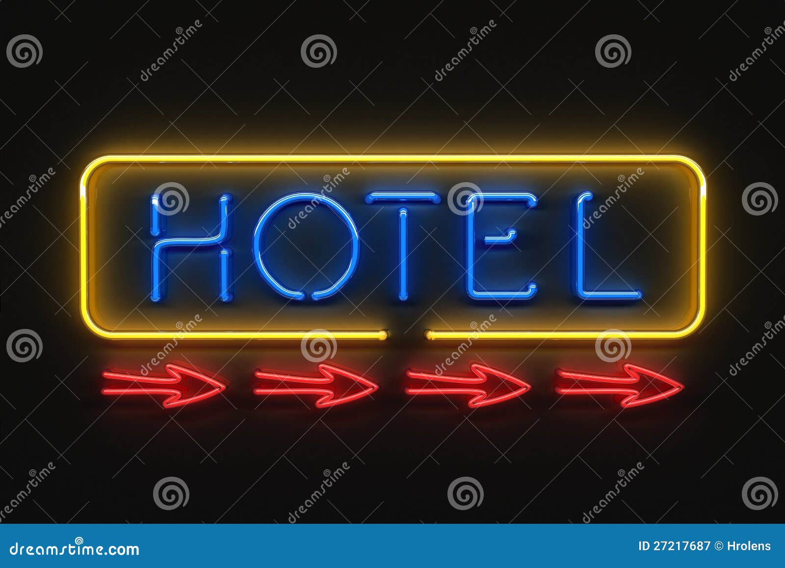 Frontal neon hotel sign stock illustration. Illustration of holiday ...