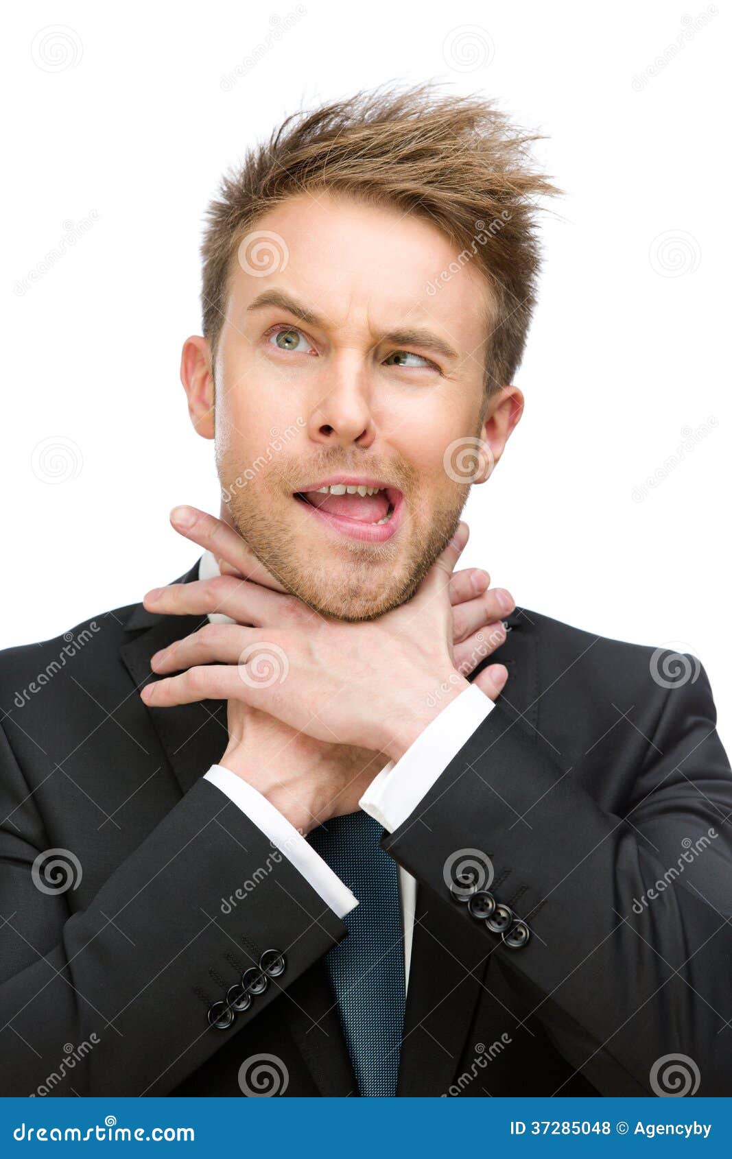 Frontal View of Businessman Throttling Himself Stock Photo - Image of ...