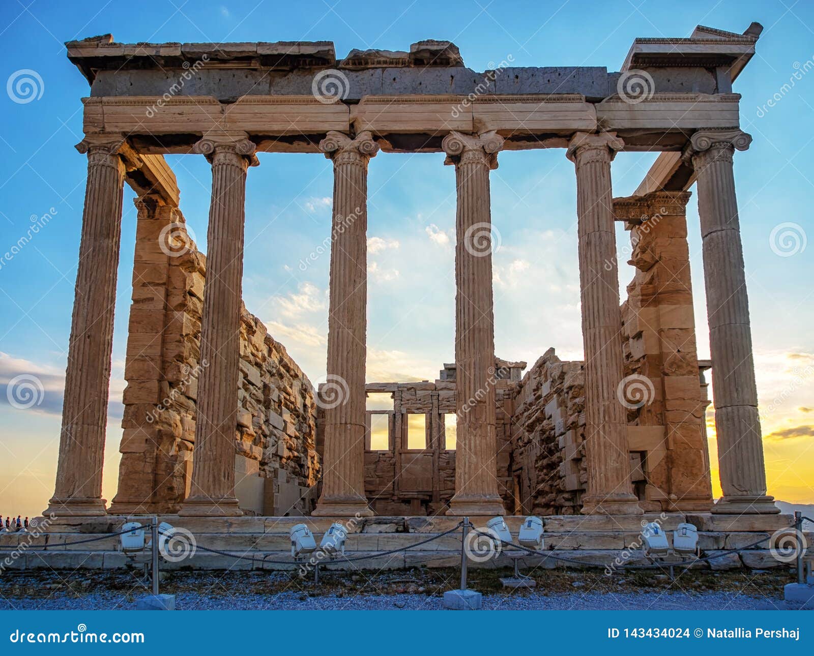 Frontal View of Erechtheion on Acropolis, Athens, Greece at Sunset ...