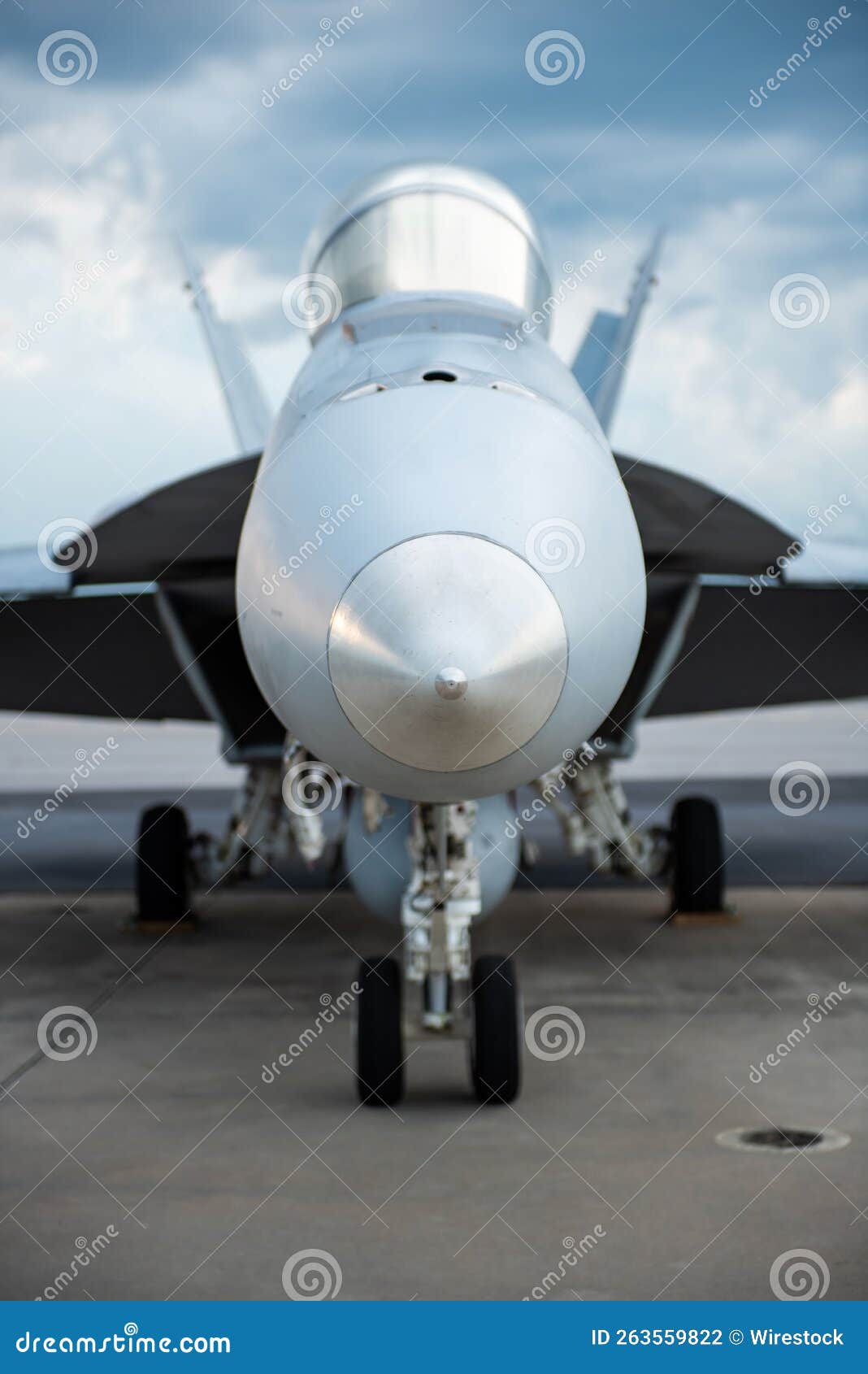 Frontal View of Fighter Jet on the Ground Stock Photo - Image of ...