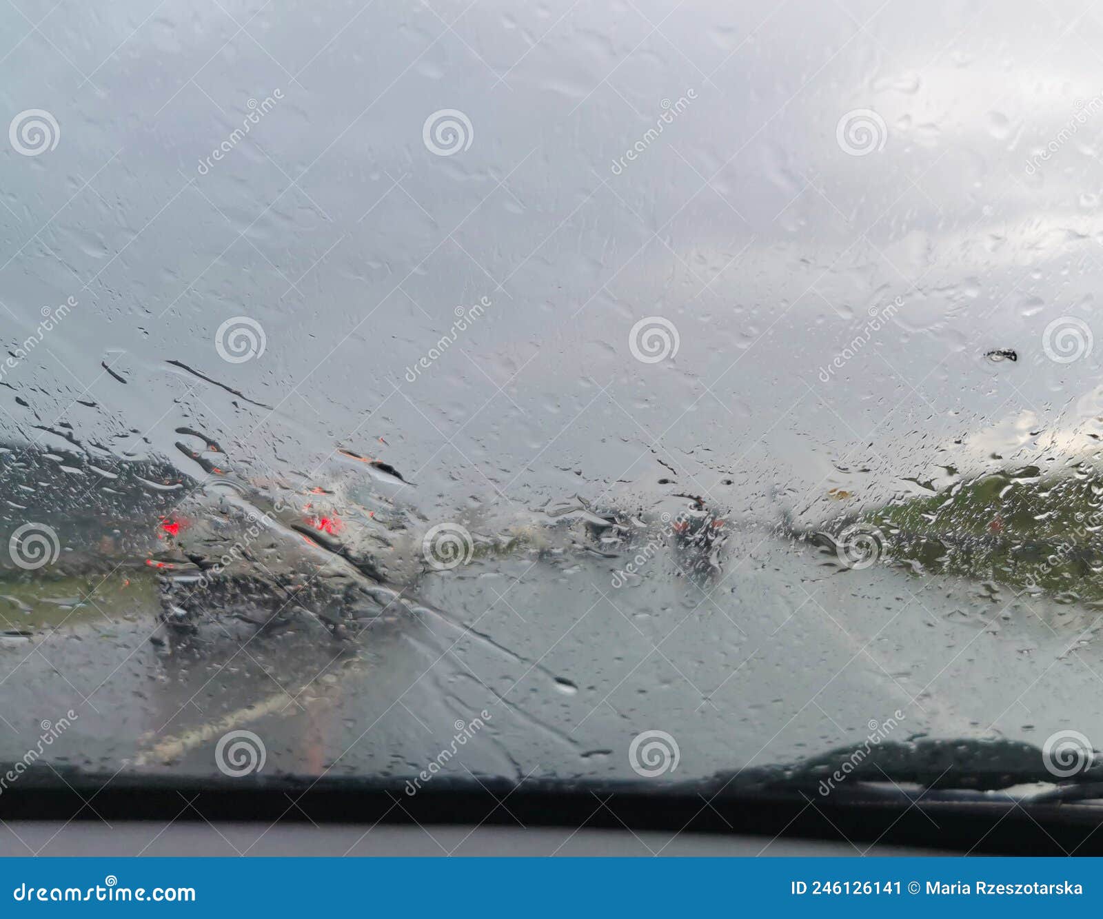 Frontal View Looking through a Car Windshield during Rain Storm Stock ...