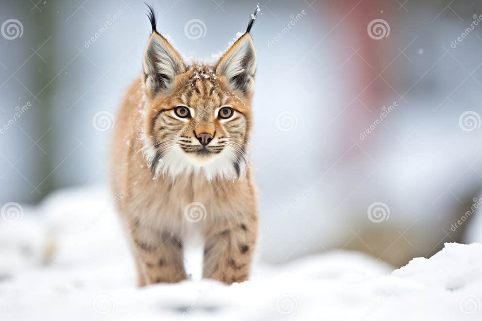 Frontal View of Lynx Standing Alert in Snow Stock Image - Image of wildlife, lynx: 301276065