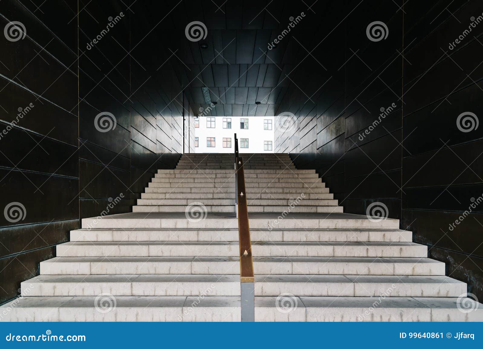 Frontal View of Modern Staircase in Passageway Stock Image - Image of ...