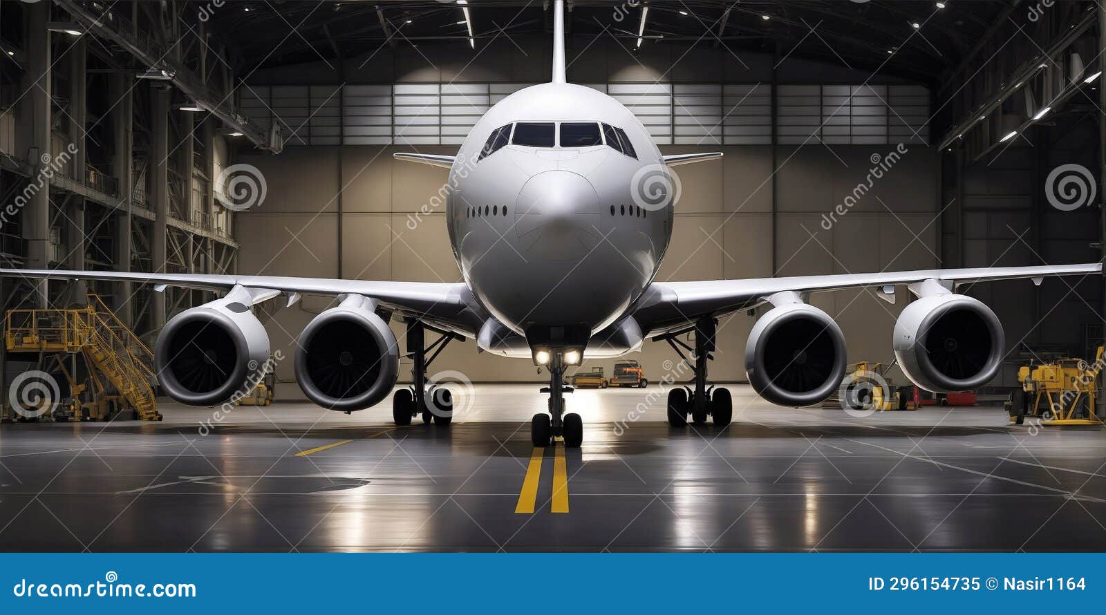Frontal View of a Passenger Aircraft in a Hangar, Undergoing ...