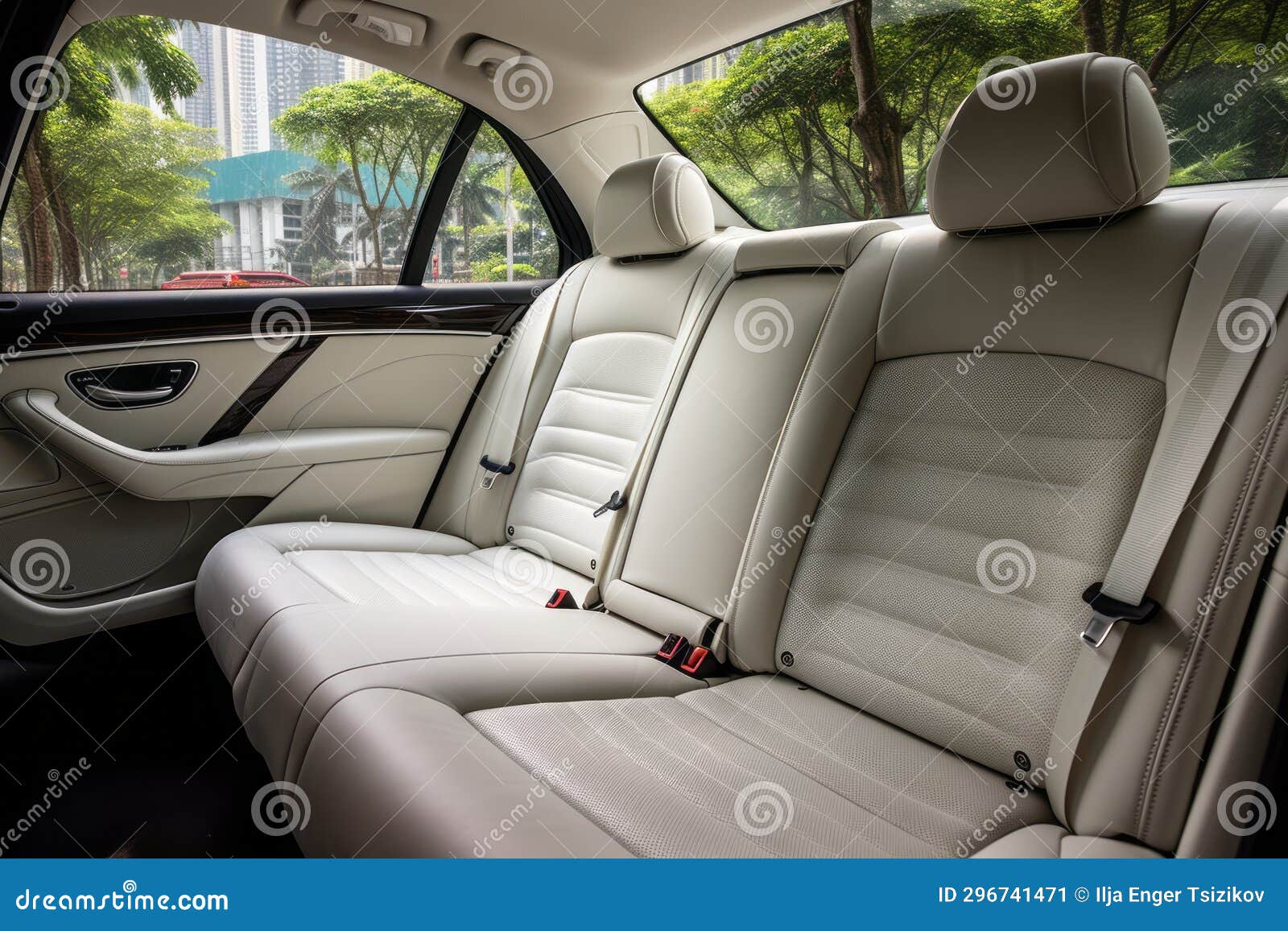 Frontal View of Plush White Leather Back Passenger Seats in a Sleek ...