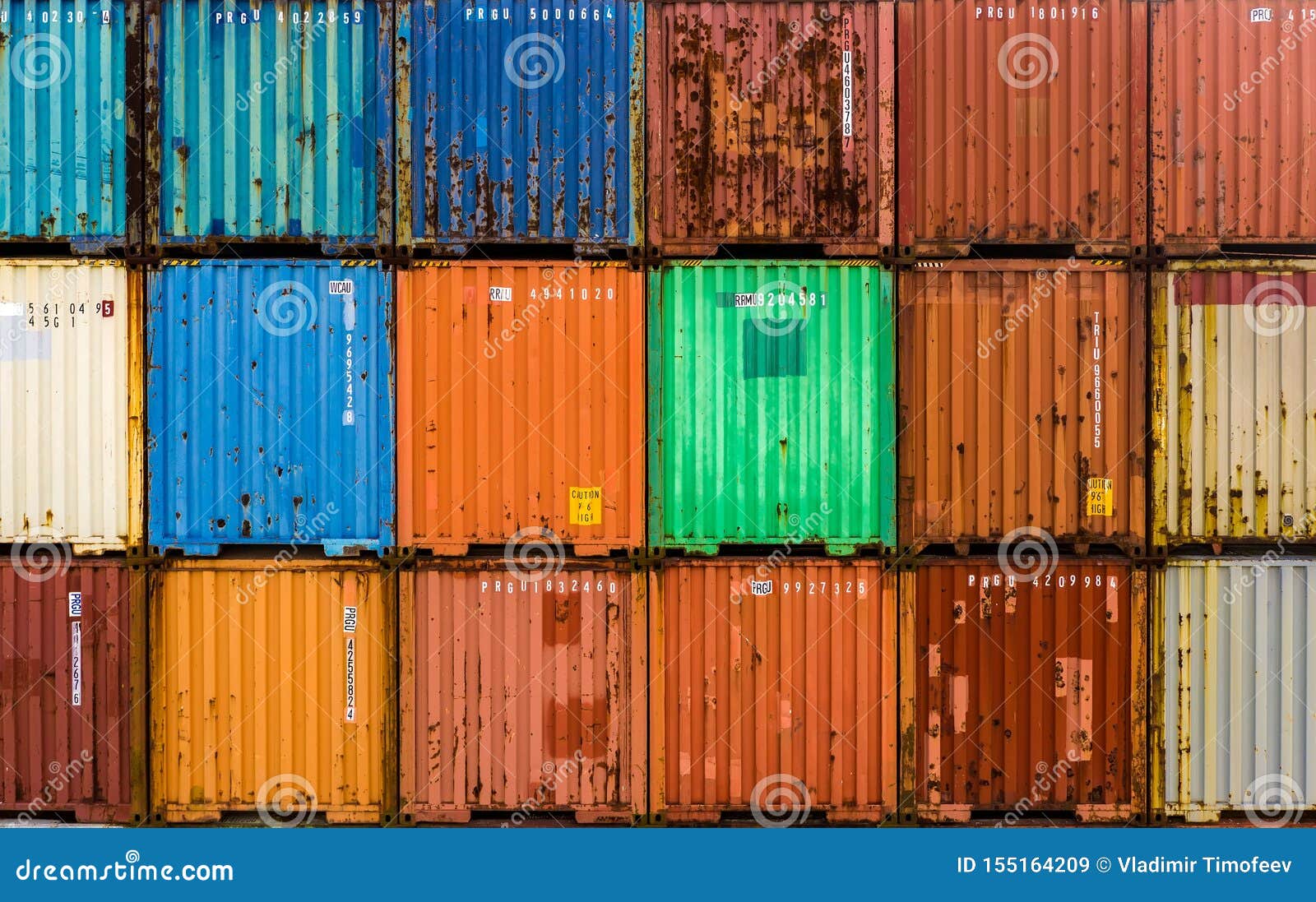 Frontal View of Stack of Multicolored Containers Stock Image - Image of ...