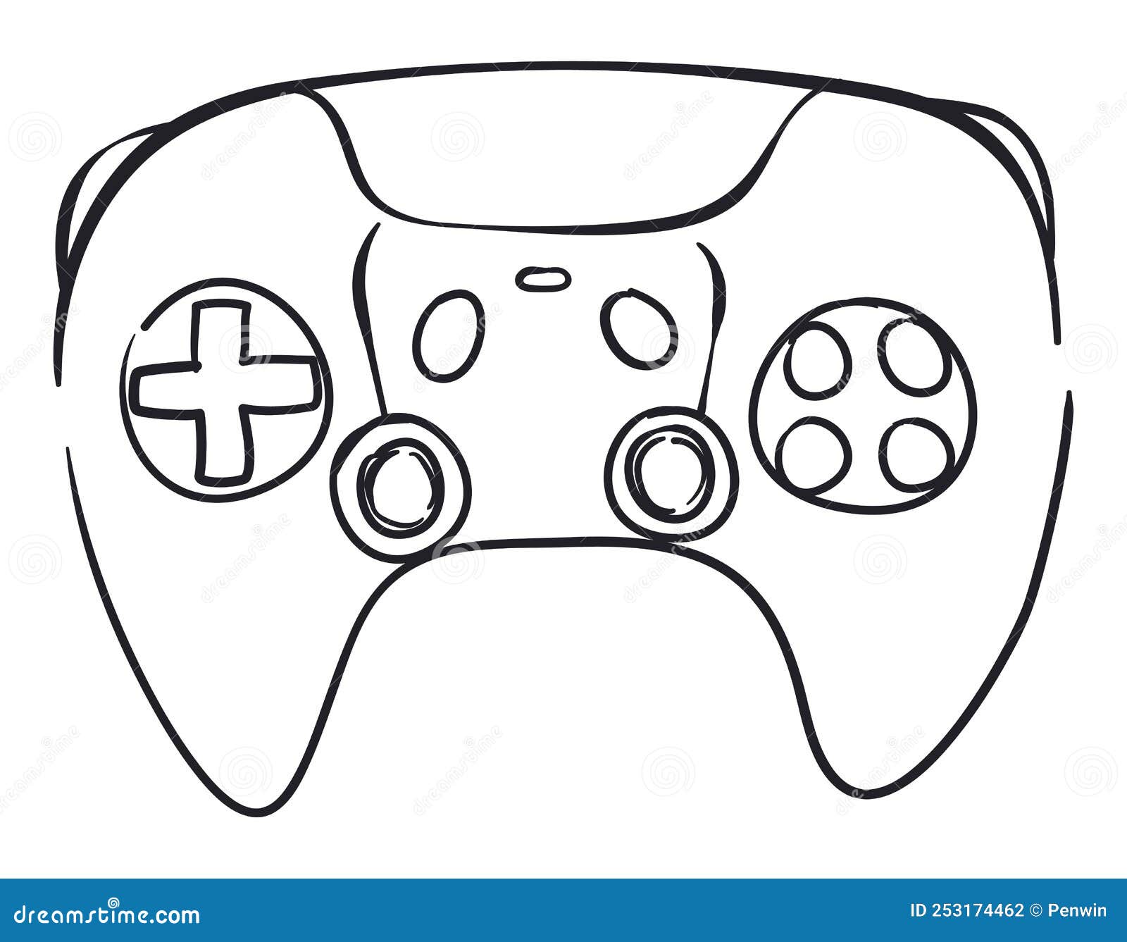 Frontal View of Video Game Controller in Simple Lines, Vector ...