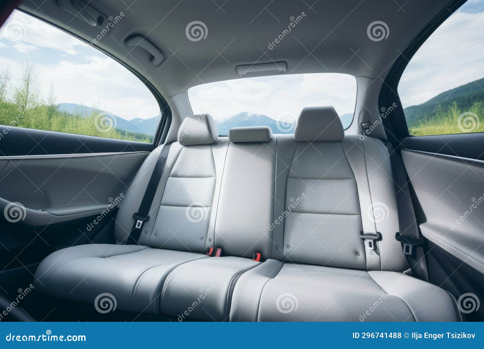 Frontal View of White Leather Back Passenger Seats in Modern Luxury Car ...