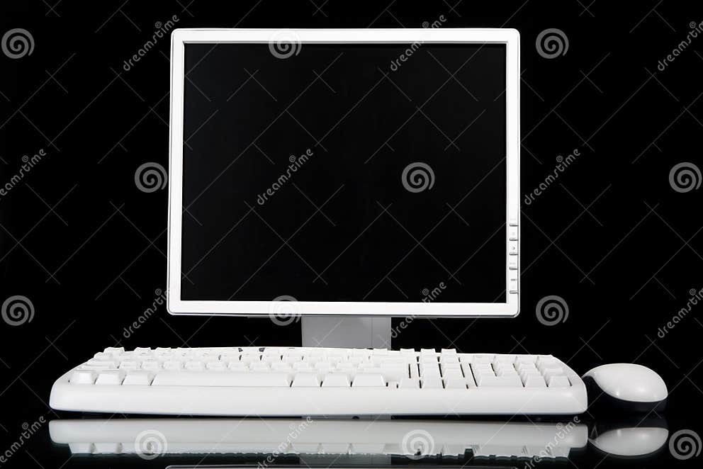 Frontal White Computer on Black Stock Image - Image of button, space ...