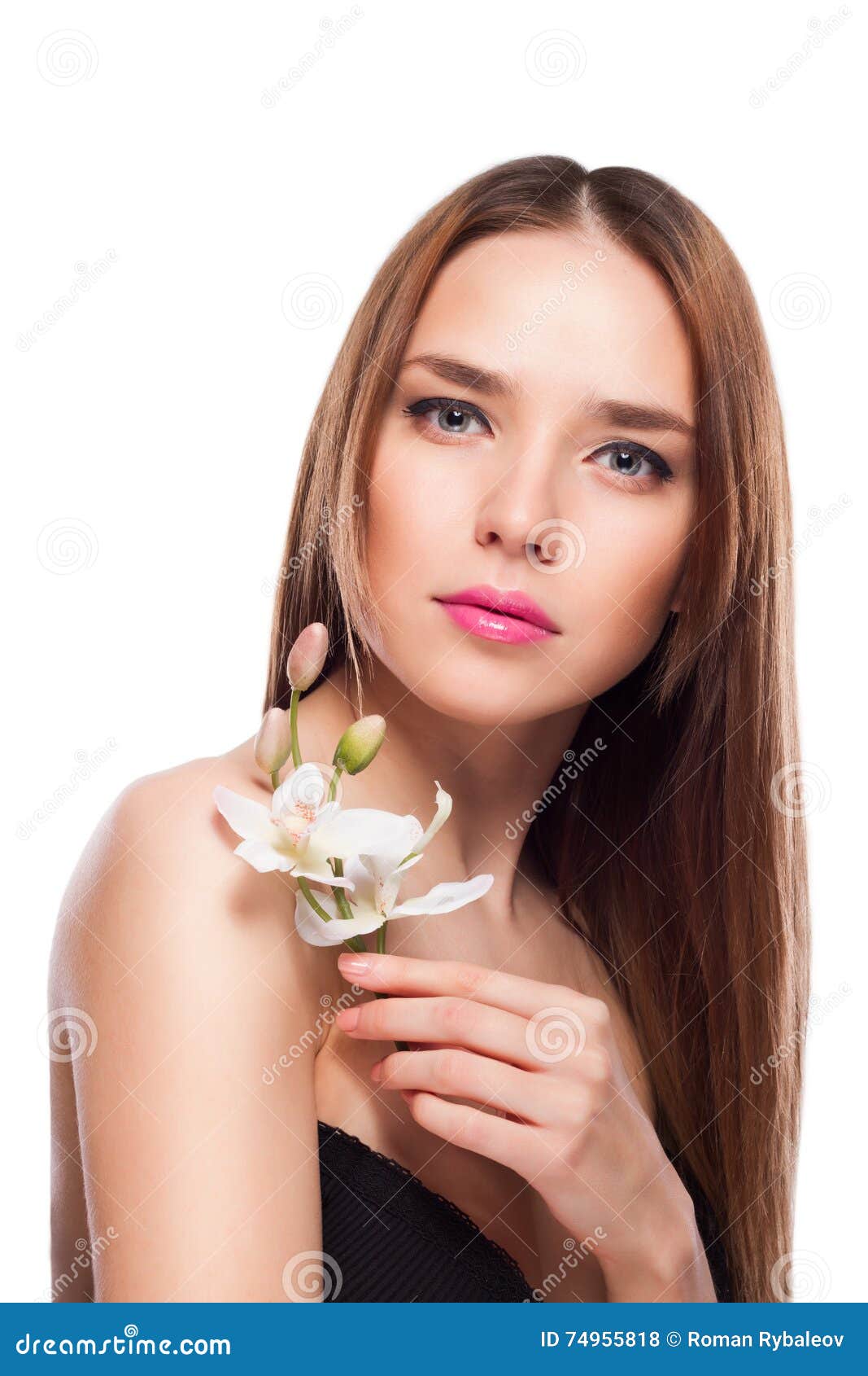 Fronte Di Bellezza Di Giovane Bella Donna Con Il Fiore Fotografia Stock ...