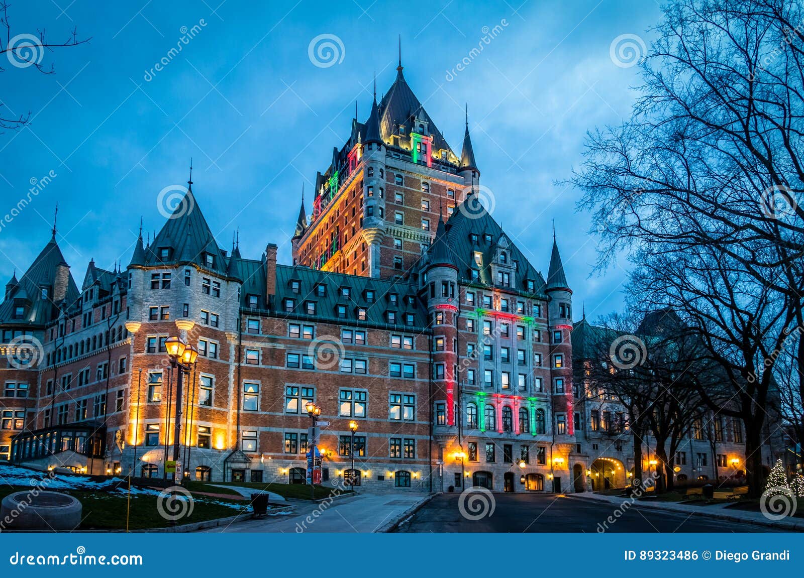 Frontenac Castle at Night - Quebec City, Quebec, Canada Stock Photo ...