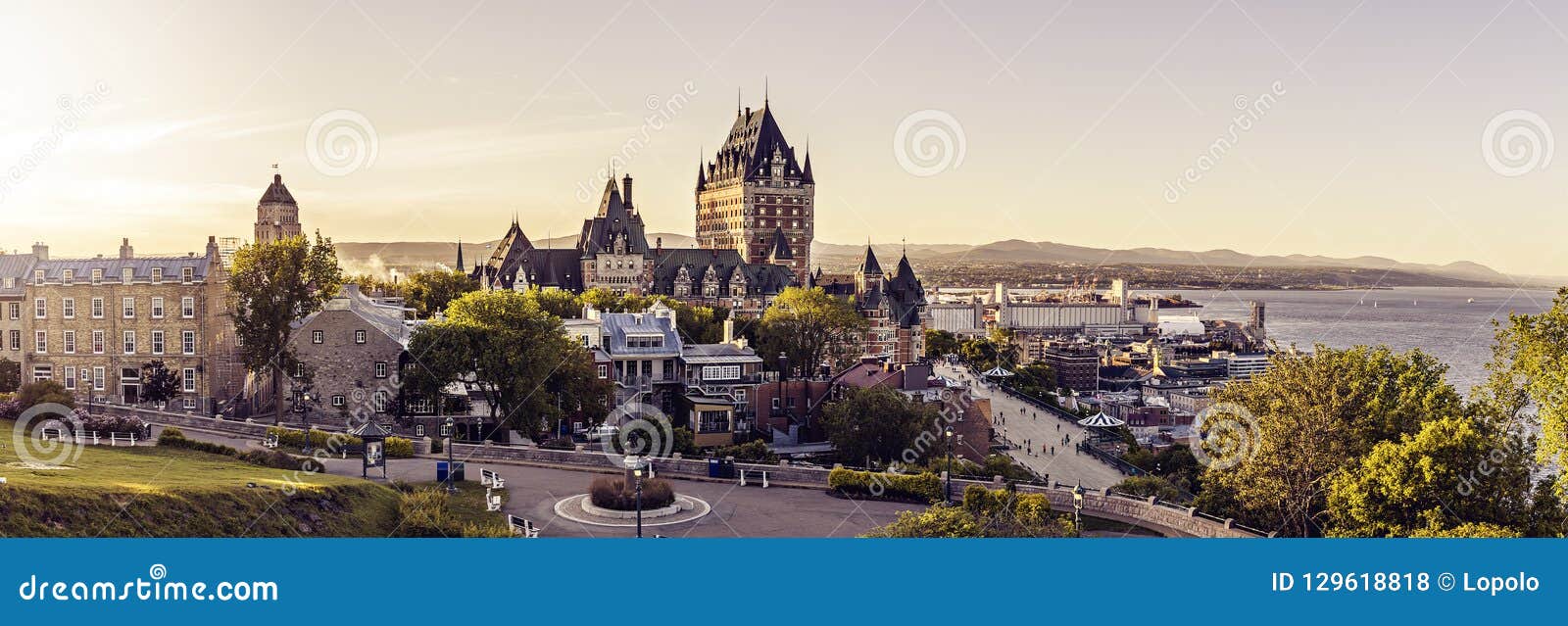 Frontenac Castle in Old Quebec City in the Beautiful Sunrise Light ...