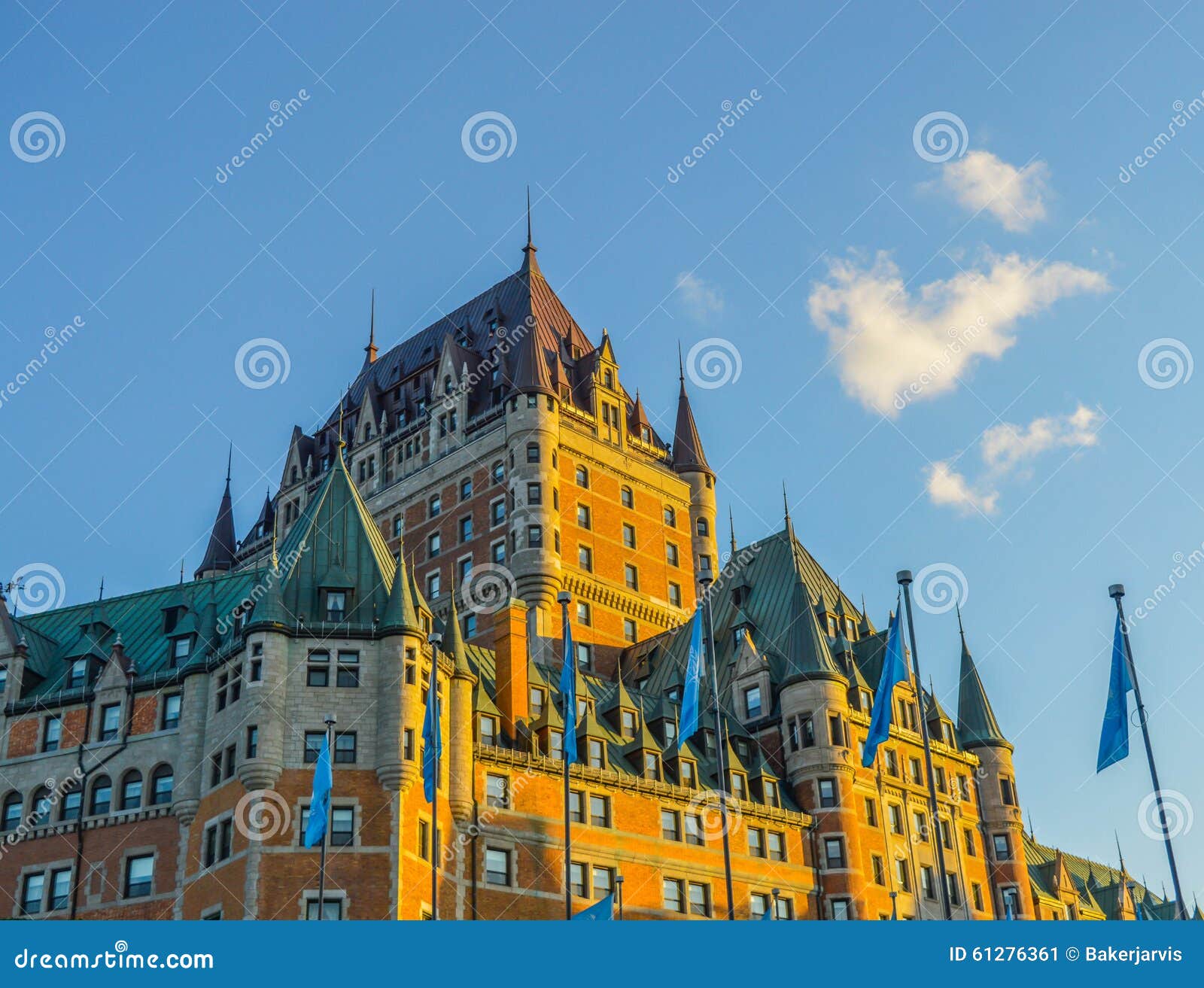 Frontenac Castle in Sunshine, Quebec Stock Image - Image of copper ...
