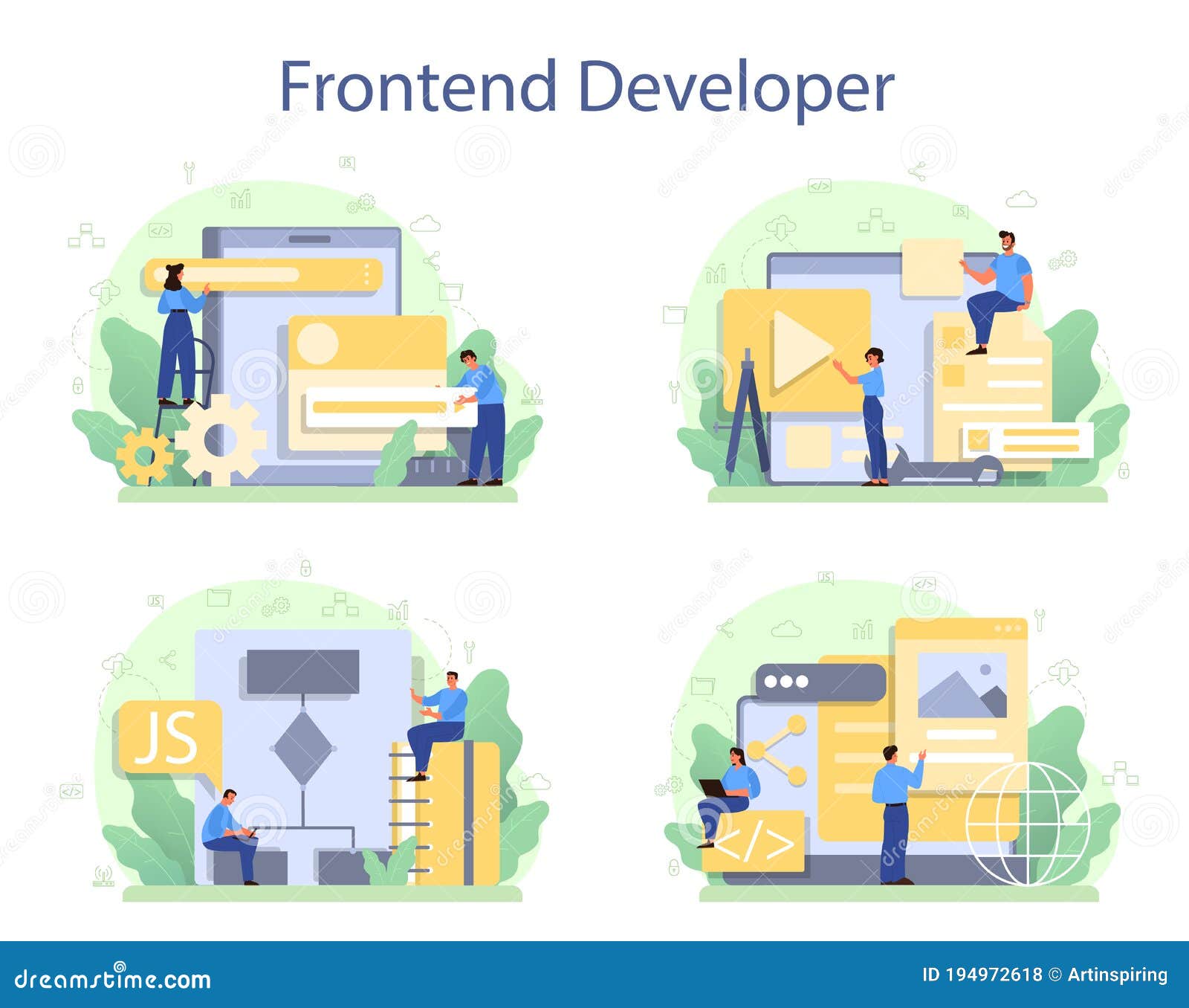 Frontend Website Development Compare Comparison Html Css Javascript Royalty Free Illustration
