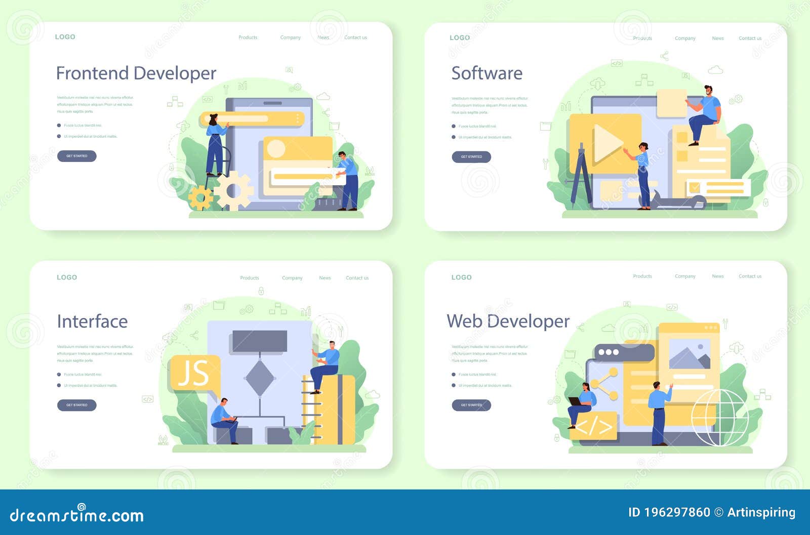 Frontend Developer Web Banner Or Landing Page Set Website Stock Vector Illustration Of Code 9625