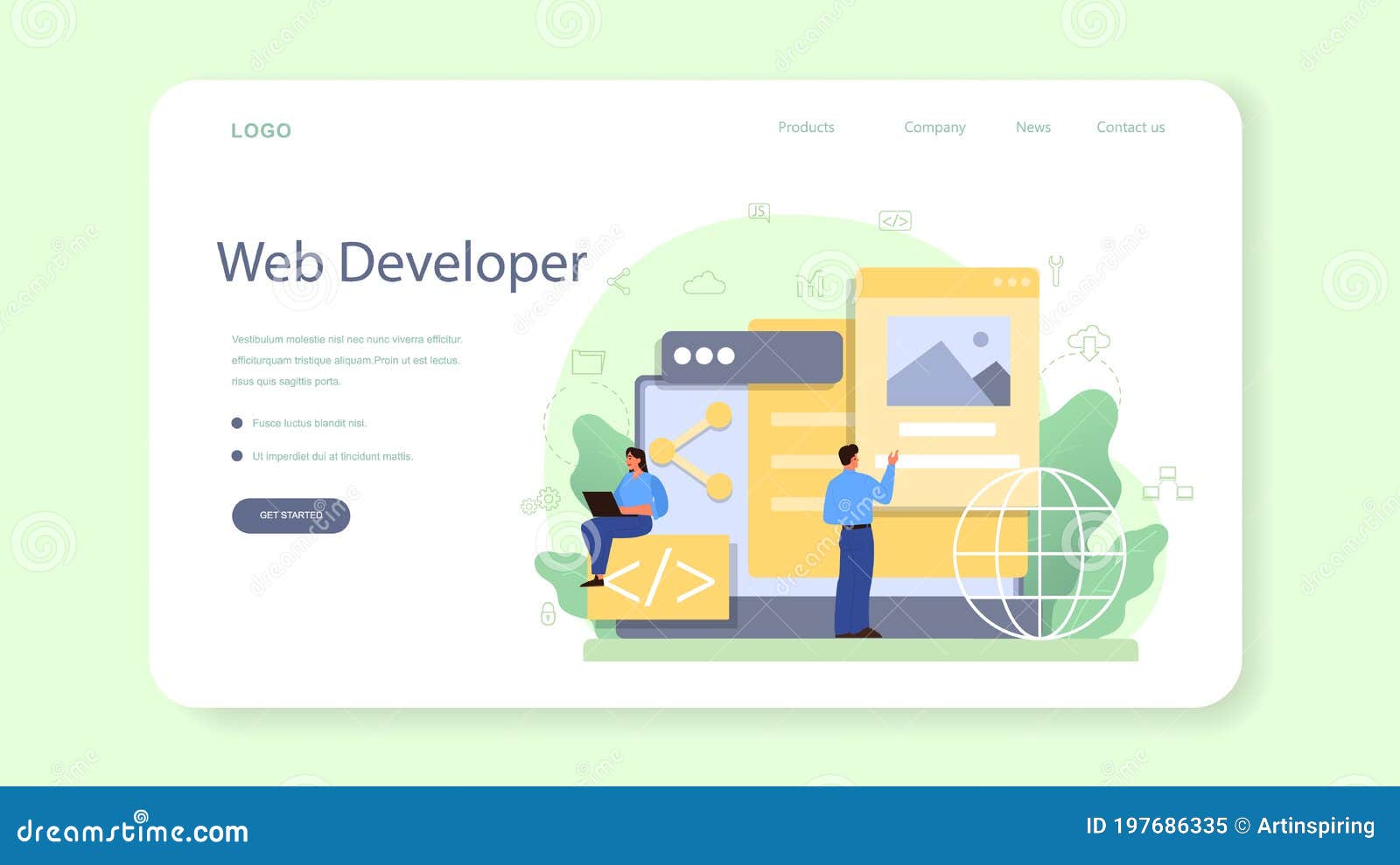 Frontend Developer Web Banner Or Landing Page Website Stock Vector Illustration Of Programmer 9821
