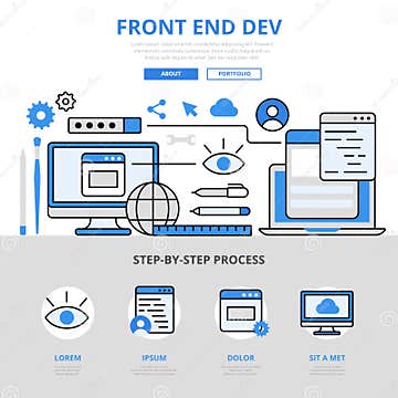Frontend Development Concept Flat Line Art Vector Icons Stock Vector ...