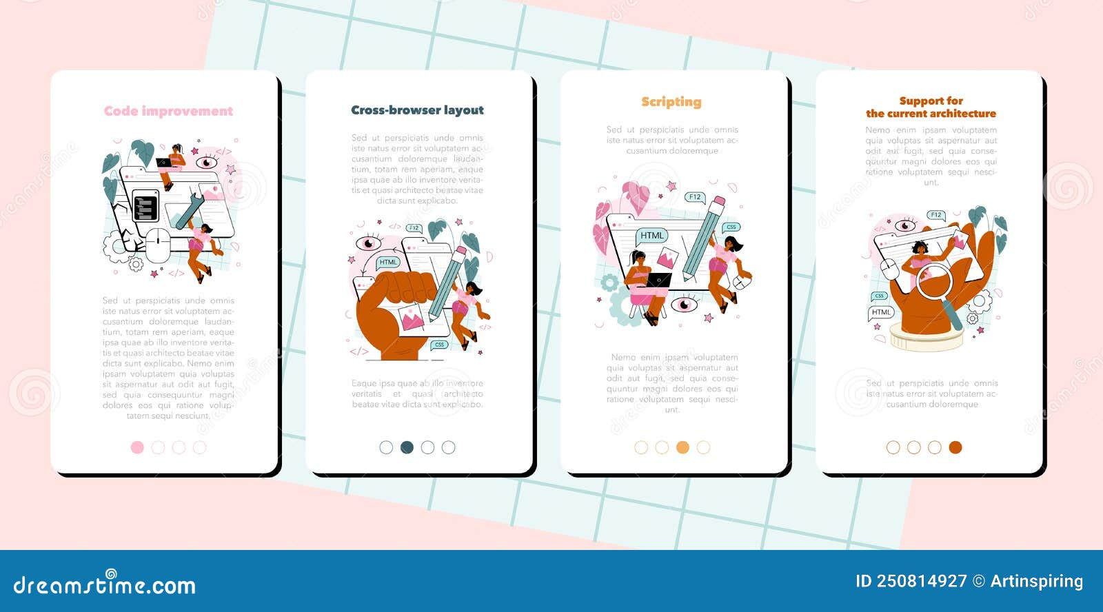 Frontend Development Mobile Application Banner Set. Website Interface Stock Vector ...