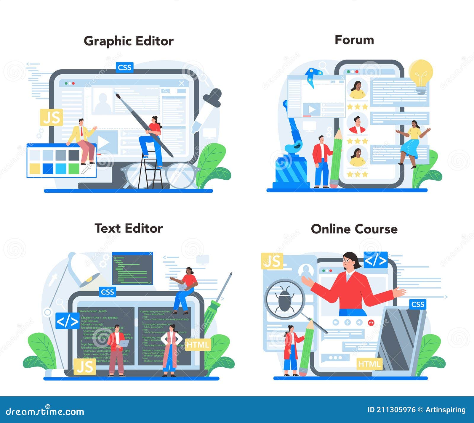 Frontend Development Online Service Or Platform Set Website Interface Stock Vector