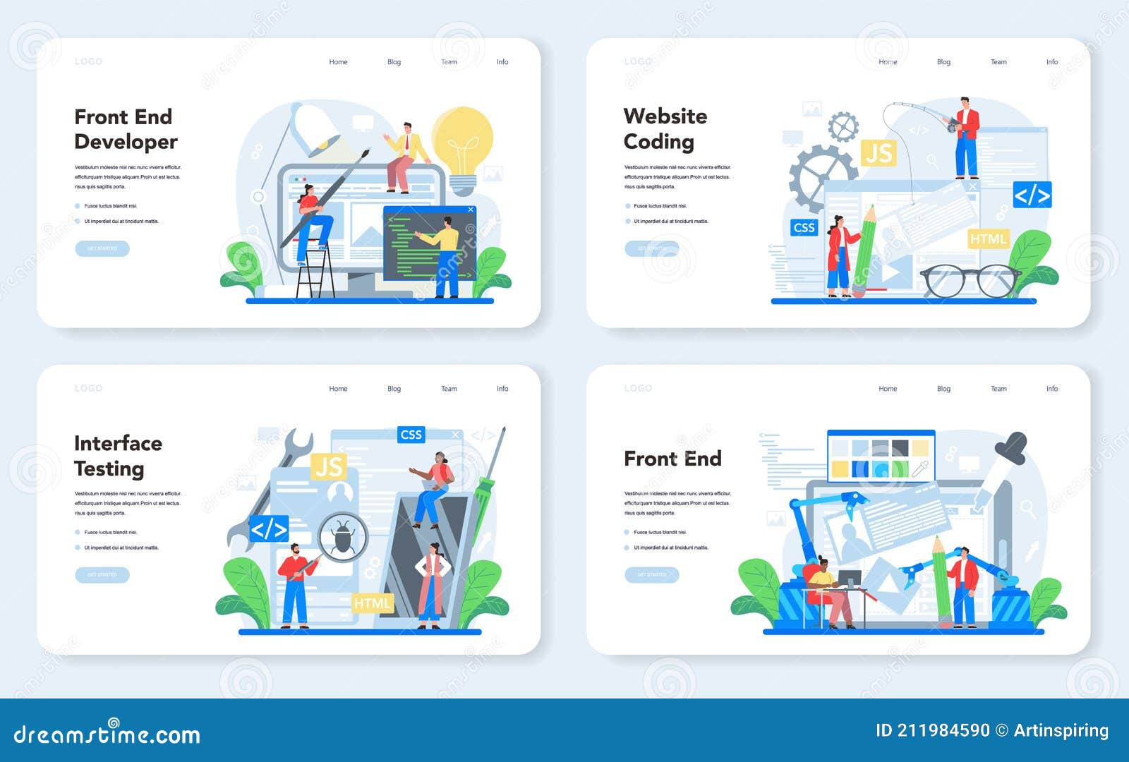Frontend Development Web Banner or Landing Page Set. Website Interface ...
