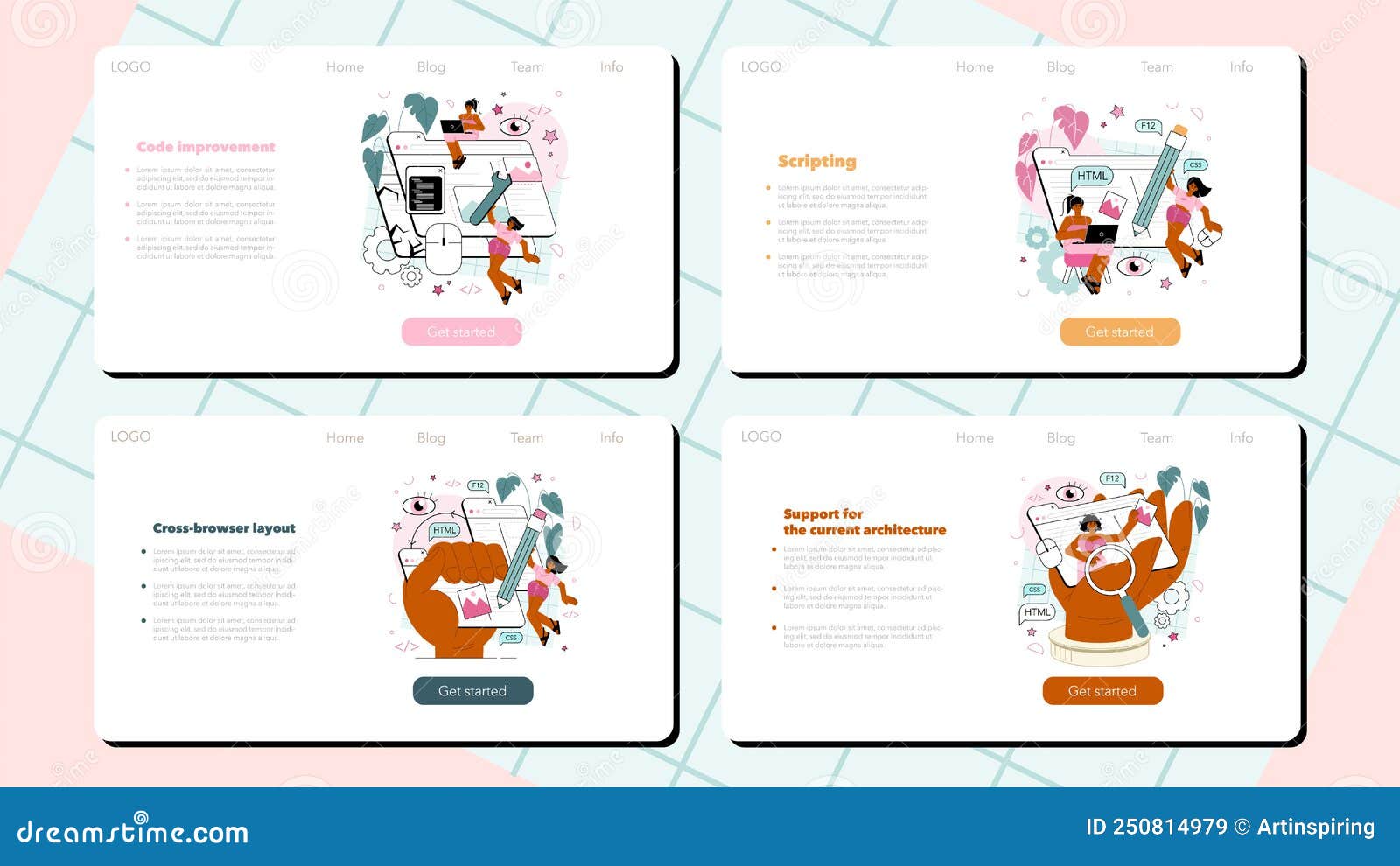 Frontend Development Web Banner or Landing Page Set. Website Interface ...