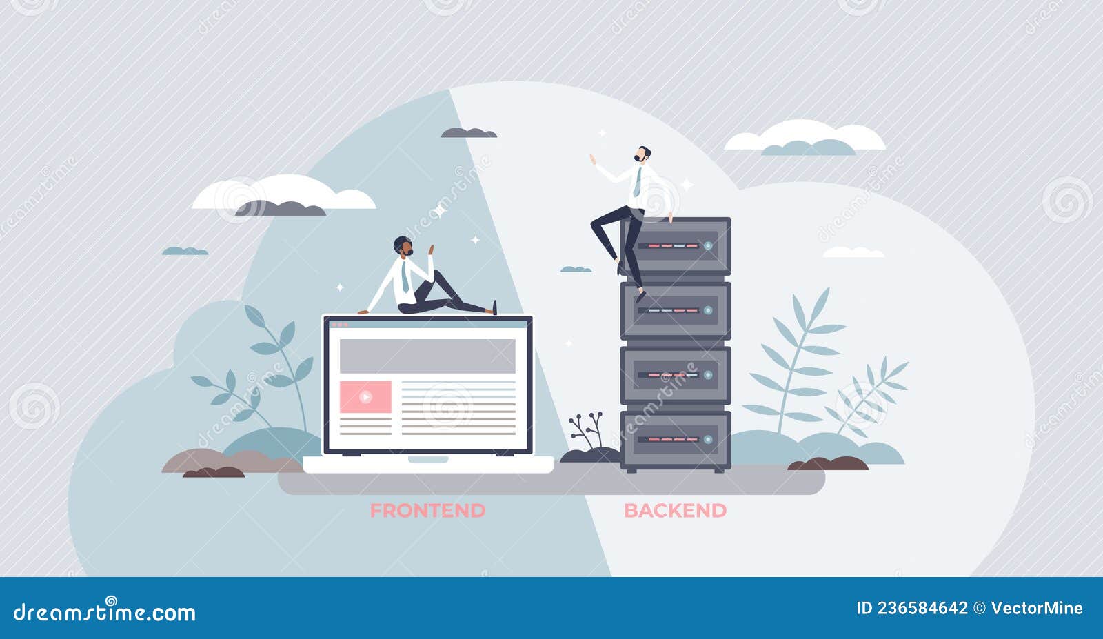 Frontend And Backend - User Interface With Gears Cartoon Vector ...