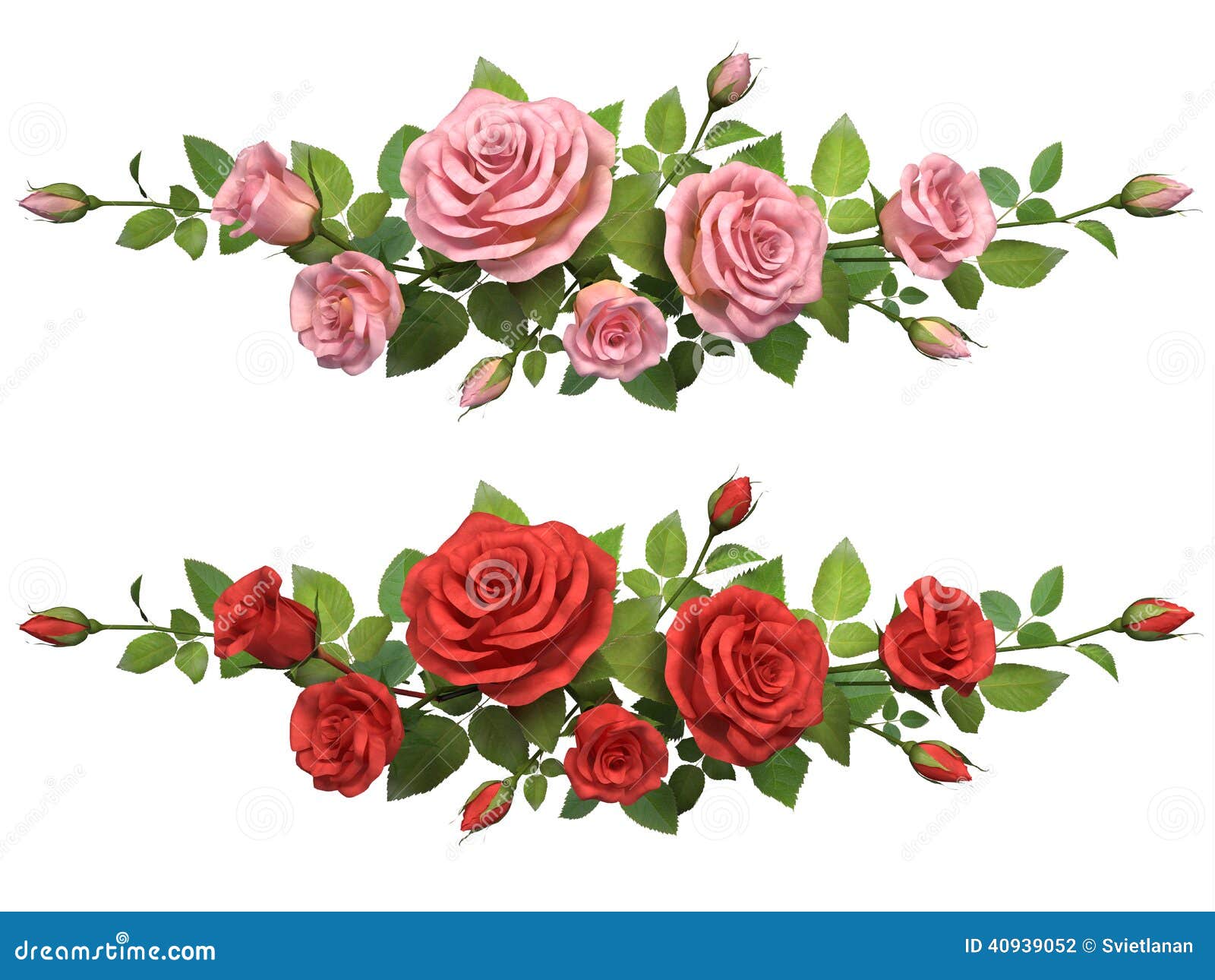 Frontera De Horisontal Con Las Ramas De Las Rosas Stock de ilustración ...