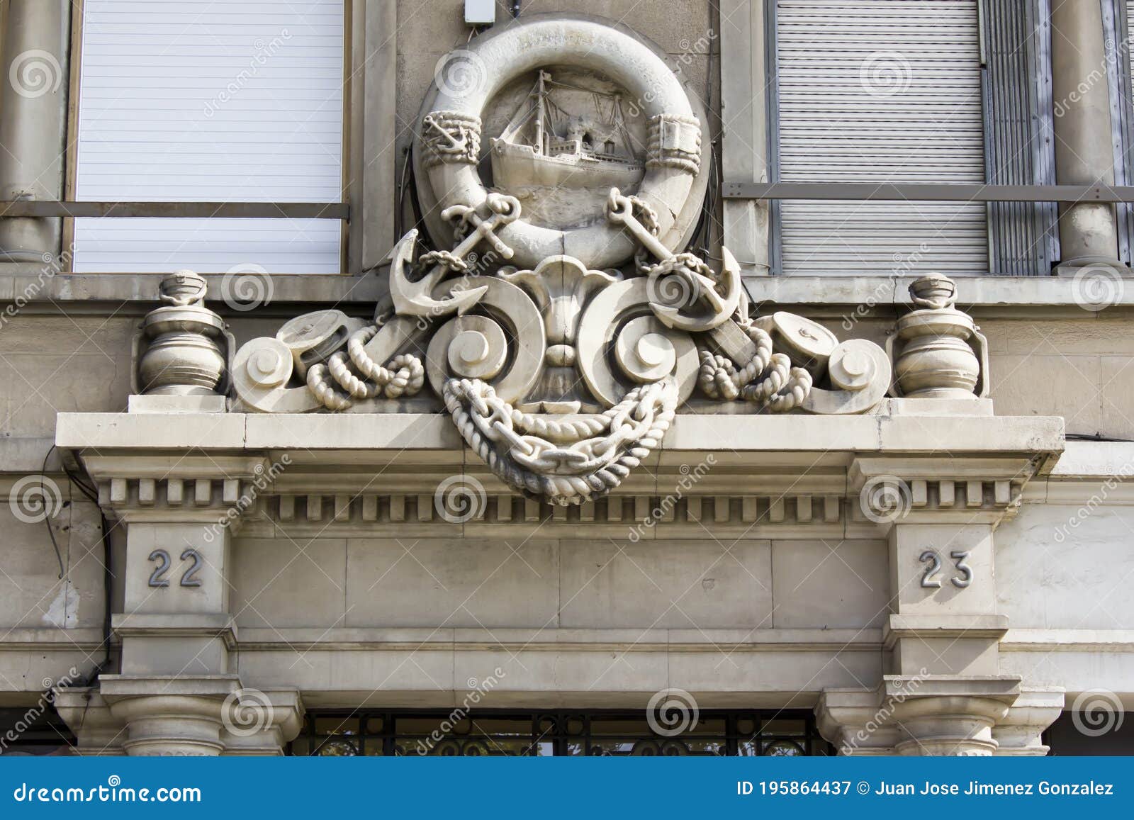 Fronton with naval motifs editorial photography. Image of monument ...
