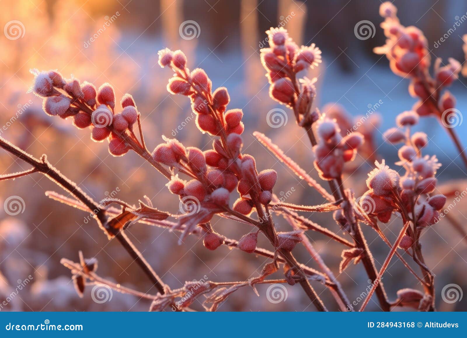 Frost-covered Berries on a Shrub in Morning Light Stock Photo - Image ...