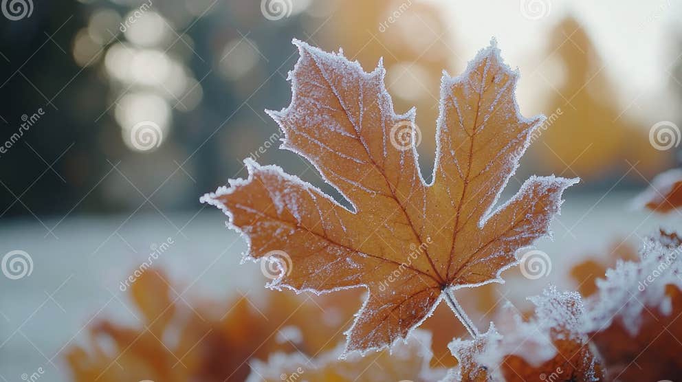 A Frost Covered Maple Leaf in Autumnal Setting Stock Illustration ...