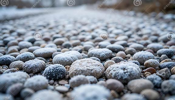 Frost Covered Pebbles on a Winter Path Stock Photo - Image of brown ...