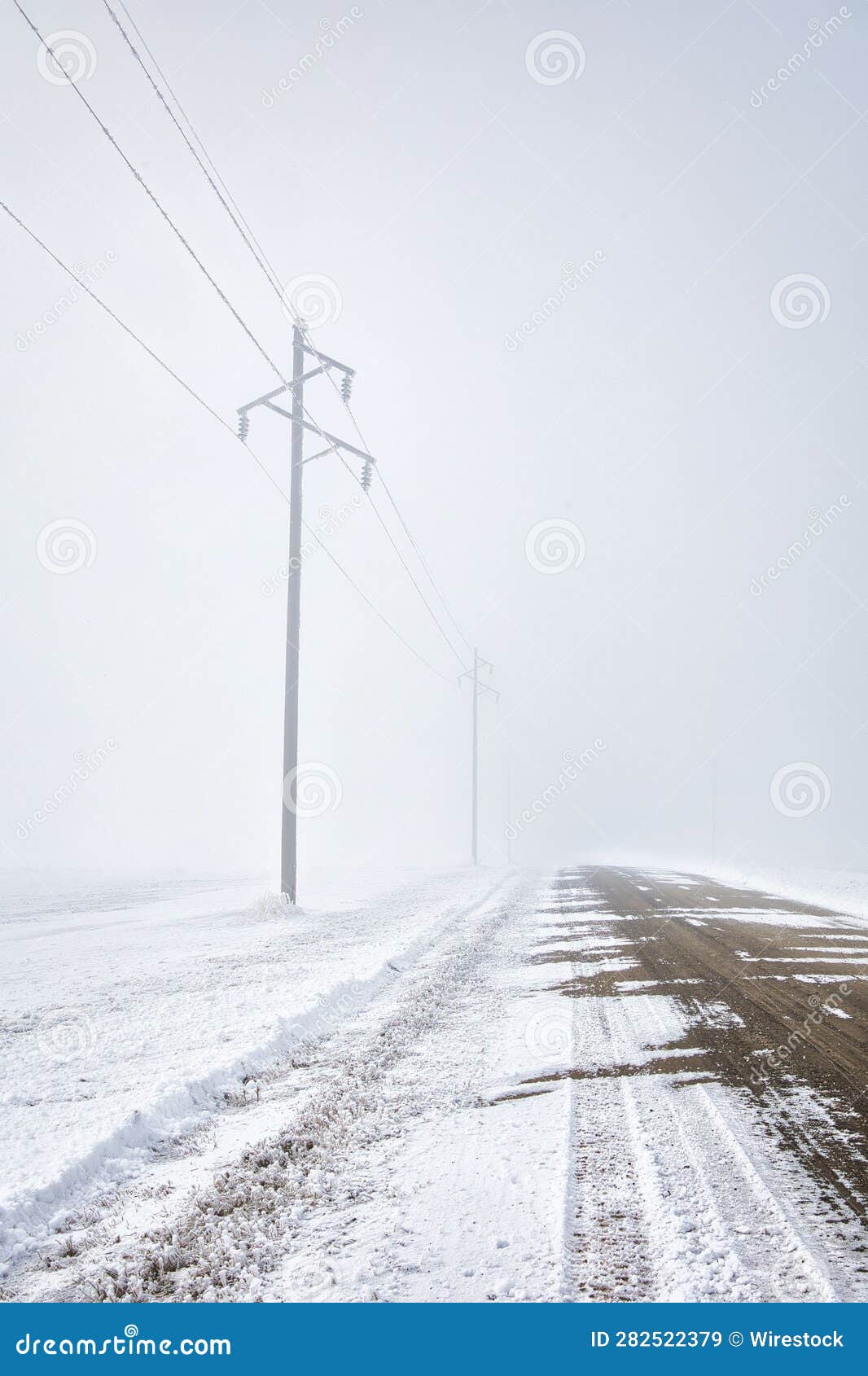 Frost Covered Powerlines in the Fog Stock Image - Image of arctic ...
