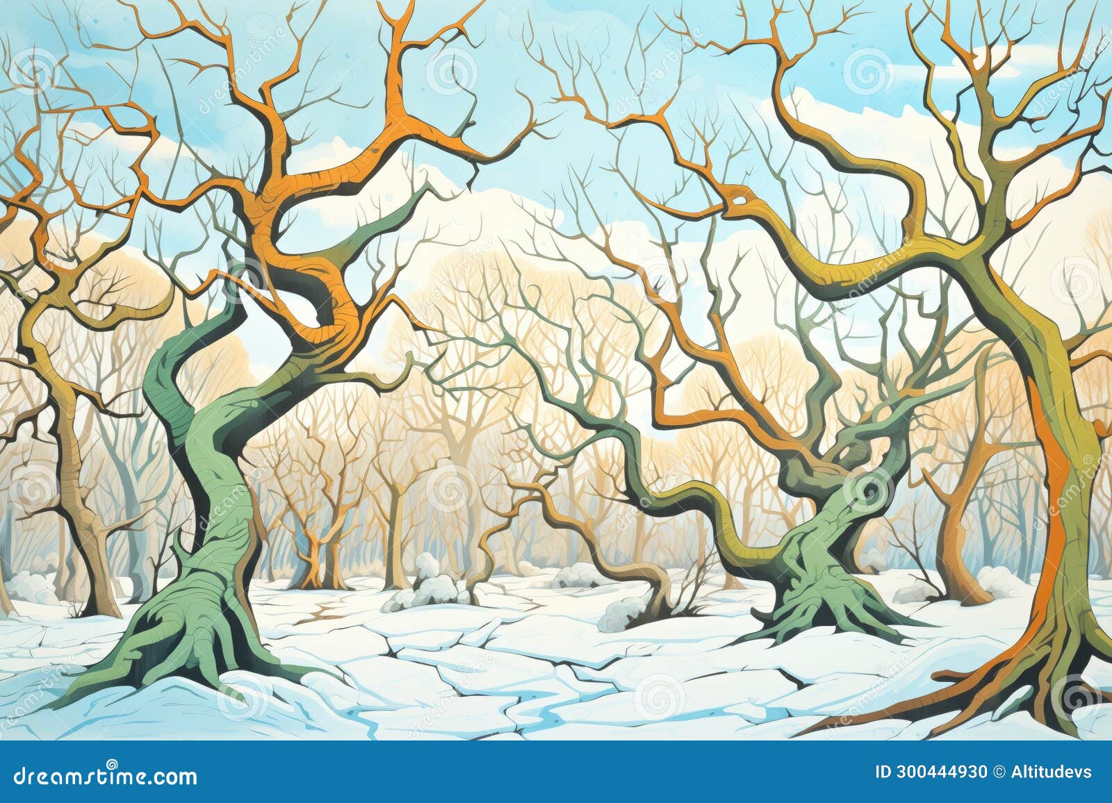 Frost Outlines on Twisted Branches of Trees Stock Photo - Image of ...