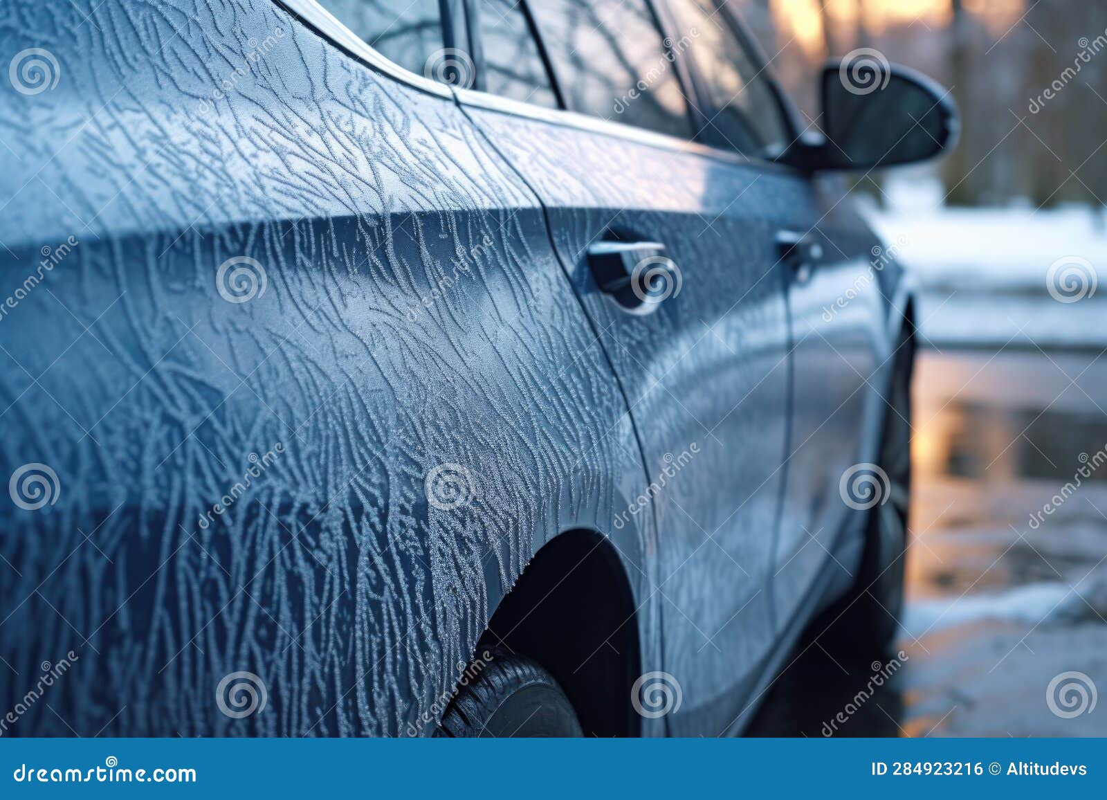 Frost Patterns on Car Door with Focus on Icy Lock Stock Photo - Image ...